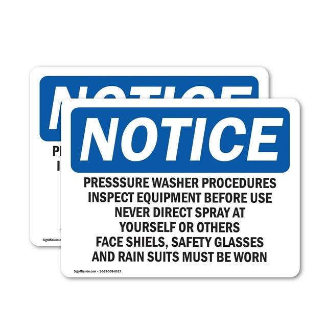 (2 Pack) Pressure Washer Procedures Inspect Equipment OSHA Notice Sign ...