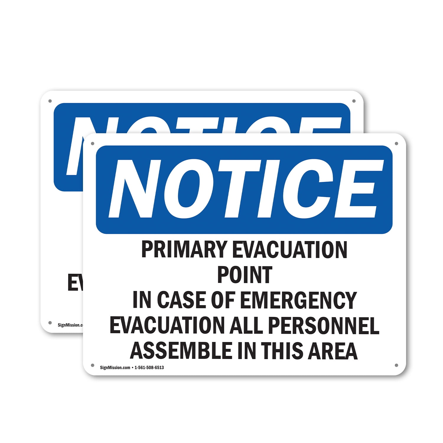 (2 Pack) Primary Evacuation Point In Case Of Emergency OSHA Notice Sign ...