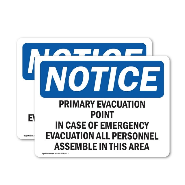 (2 Pack) Primary Evacuation Point In Case Of Emergency OSHA Notice Sign ...