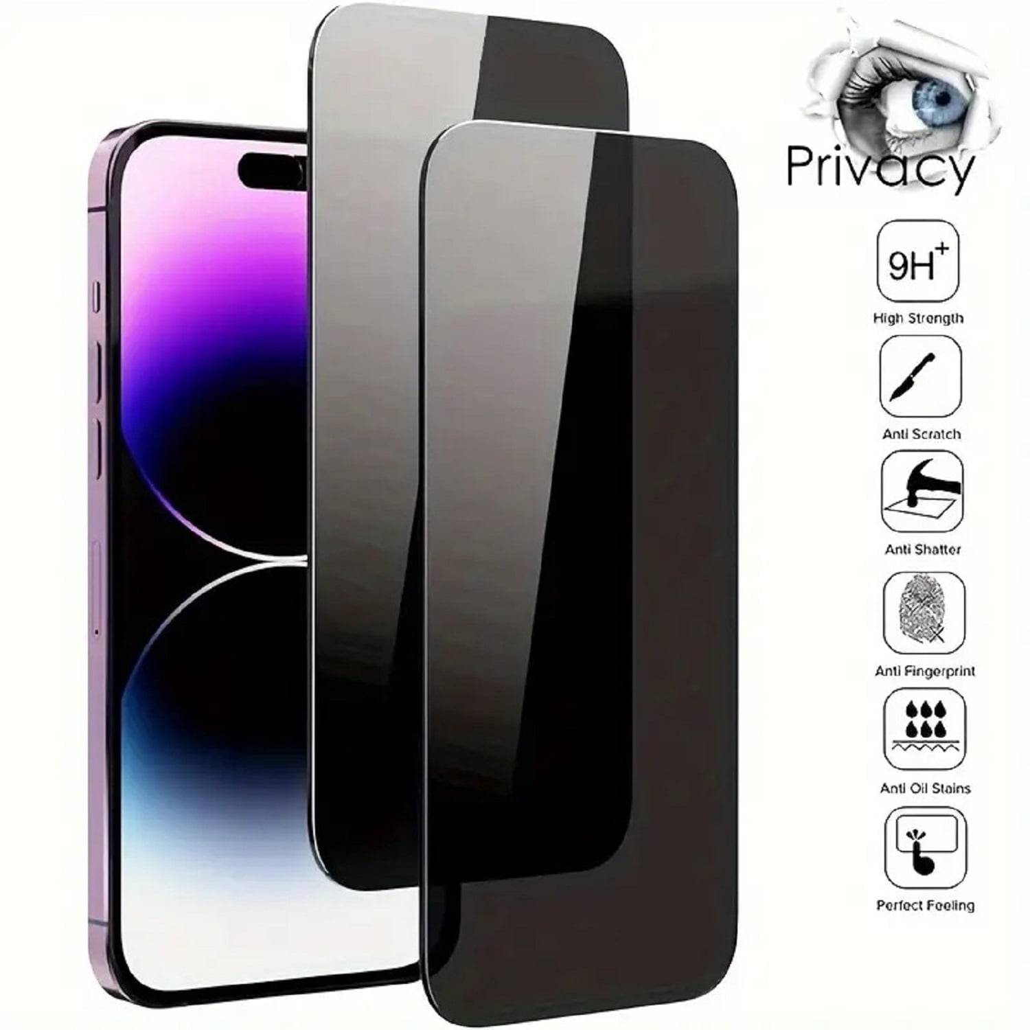 2 Pack Privacy Screen Protector for iPhone 16, 9H Dark Tempered Glass ...