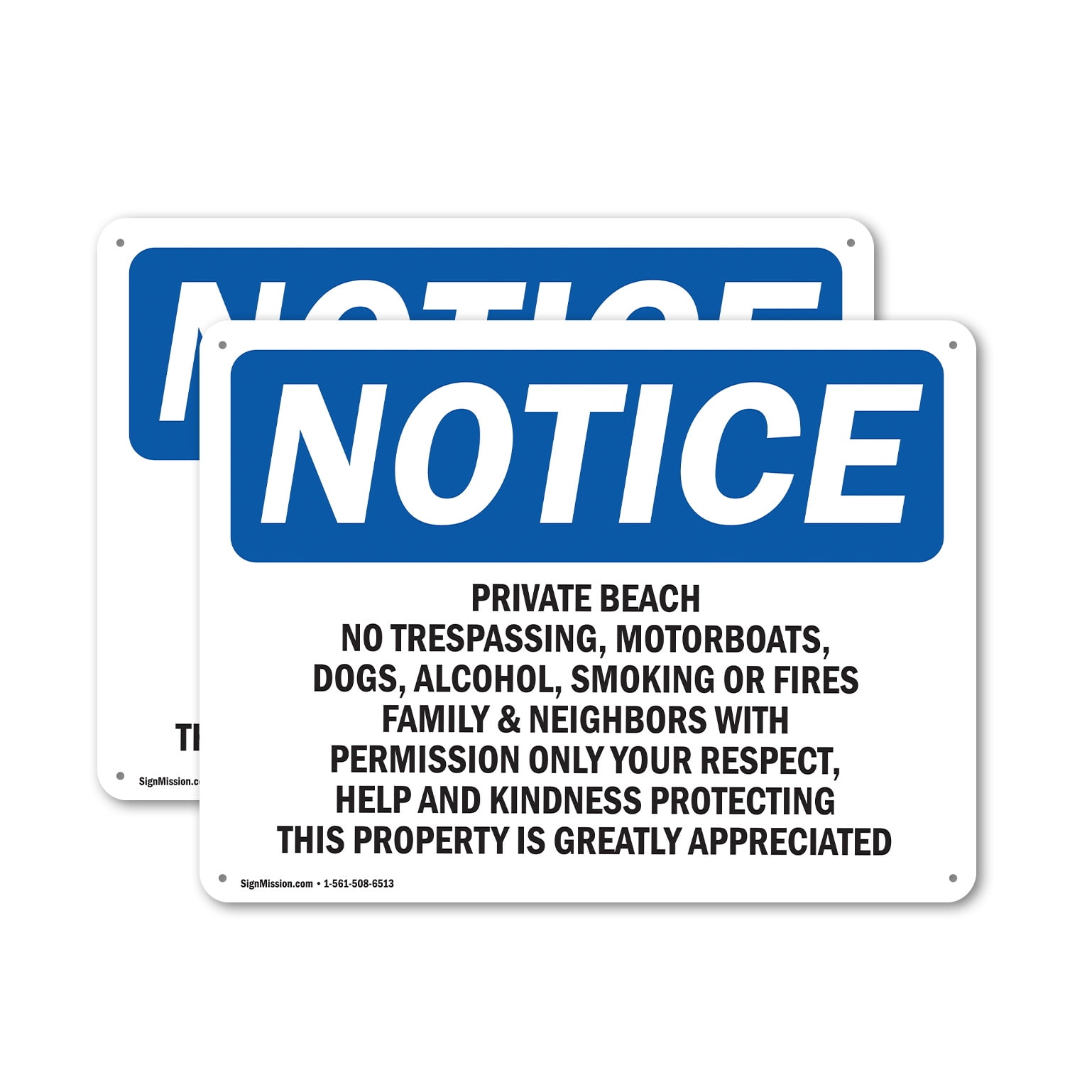(2 Pack) Private Beach No Trespassing Motorboats OSHA Notice Sign 24 ...