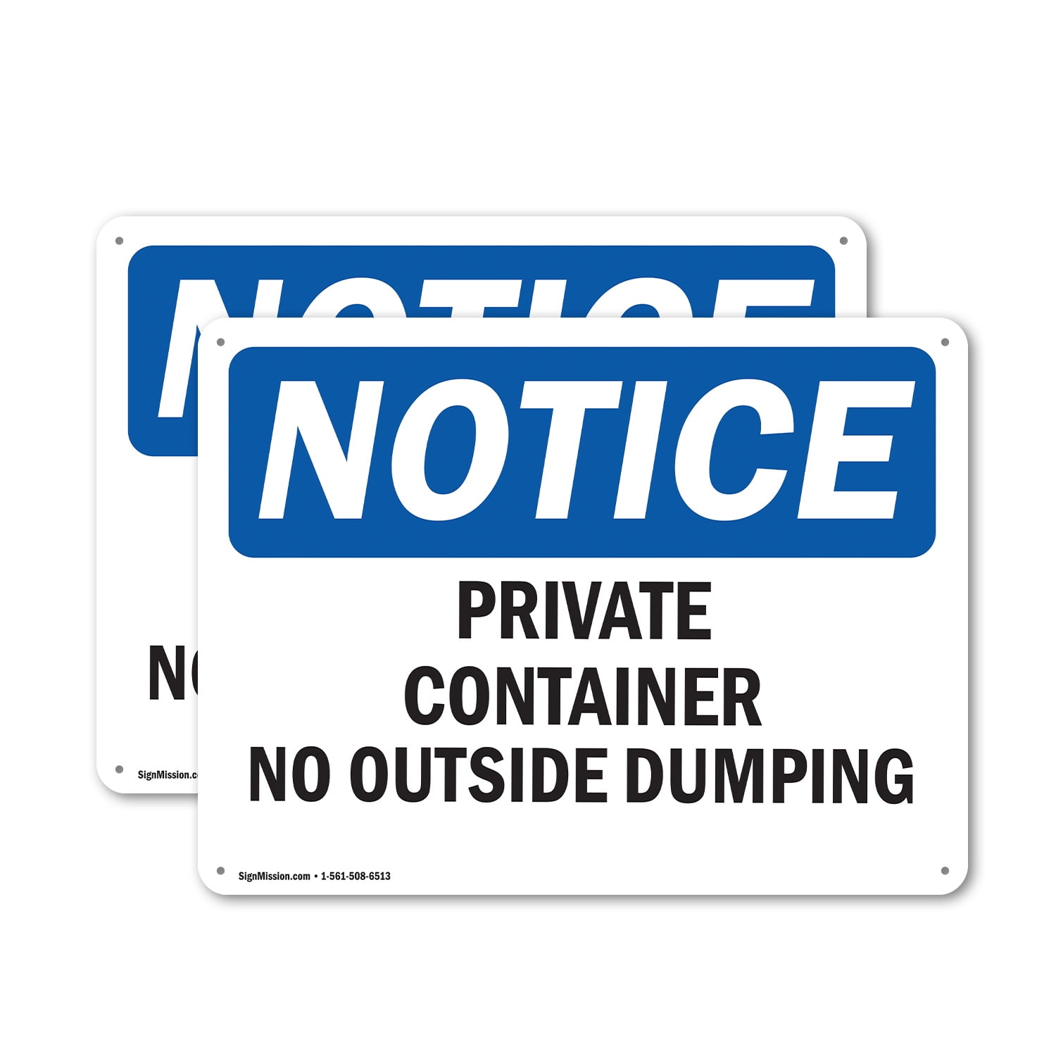 (2 Pack) Private Container No Outside Dumping OSHA Notice Sign 24 Inch ...