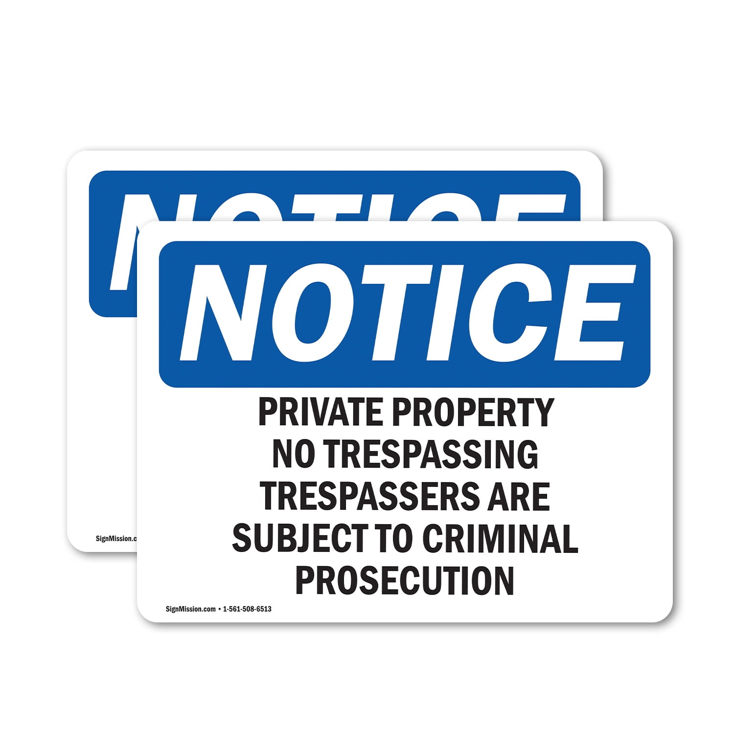 (2 Pack) Private Property No Trespassing Trespassers OSHA Notice Sign ...