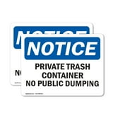 (2 Pack) Private Trash Container No Public Dumping OSHA Notice Sign ...