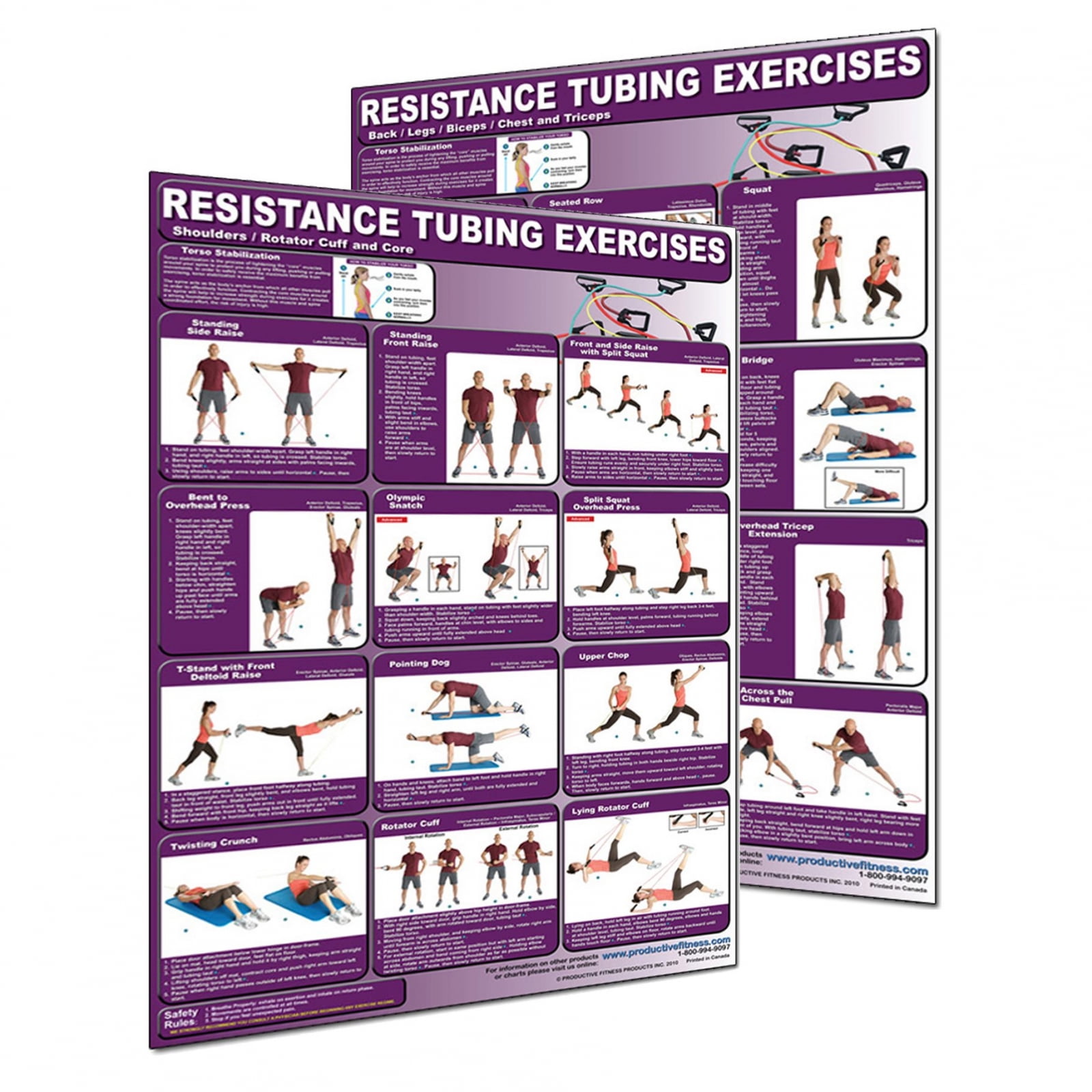 (2 Pack) Productive Fitness Poster Series Resistance Tubing Exercises ...