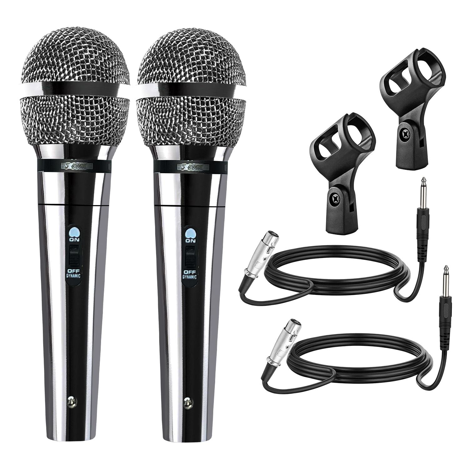 2-Pack Professional Cardioid Dynamic Microphones with XLR Cable & On ...