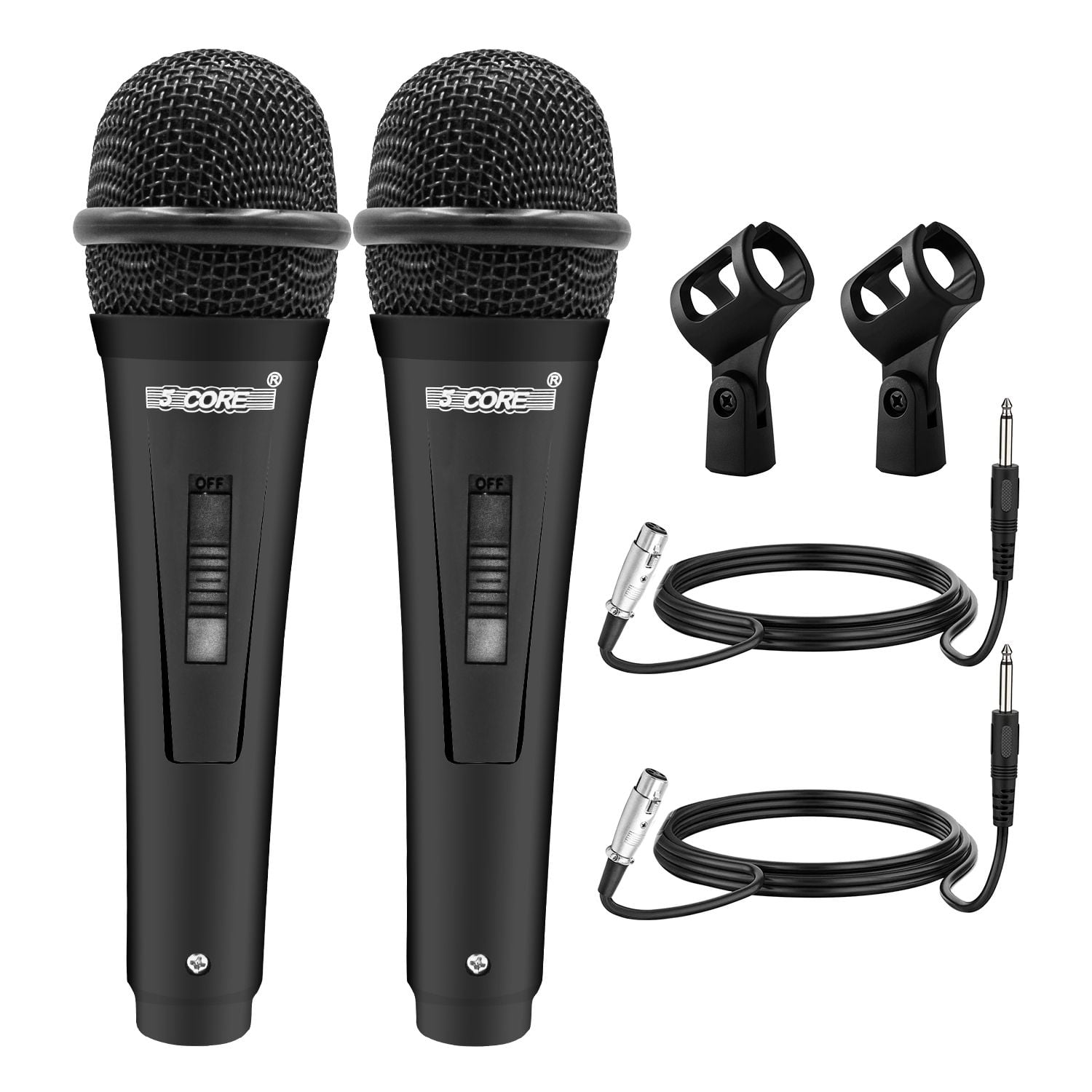 2-Pack Professional Dynamic Microphone Set with XLR Cable & Mic Holder ...