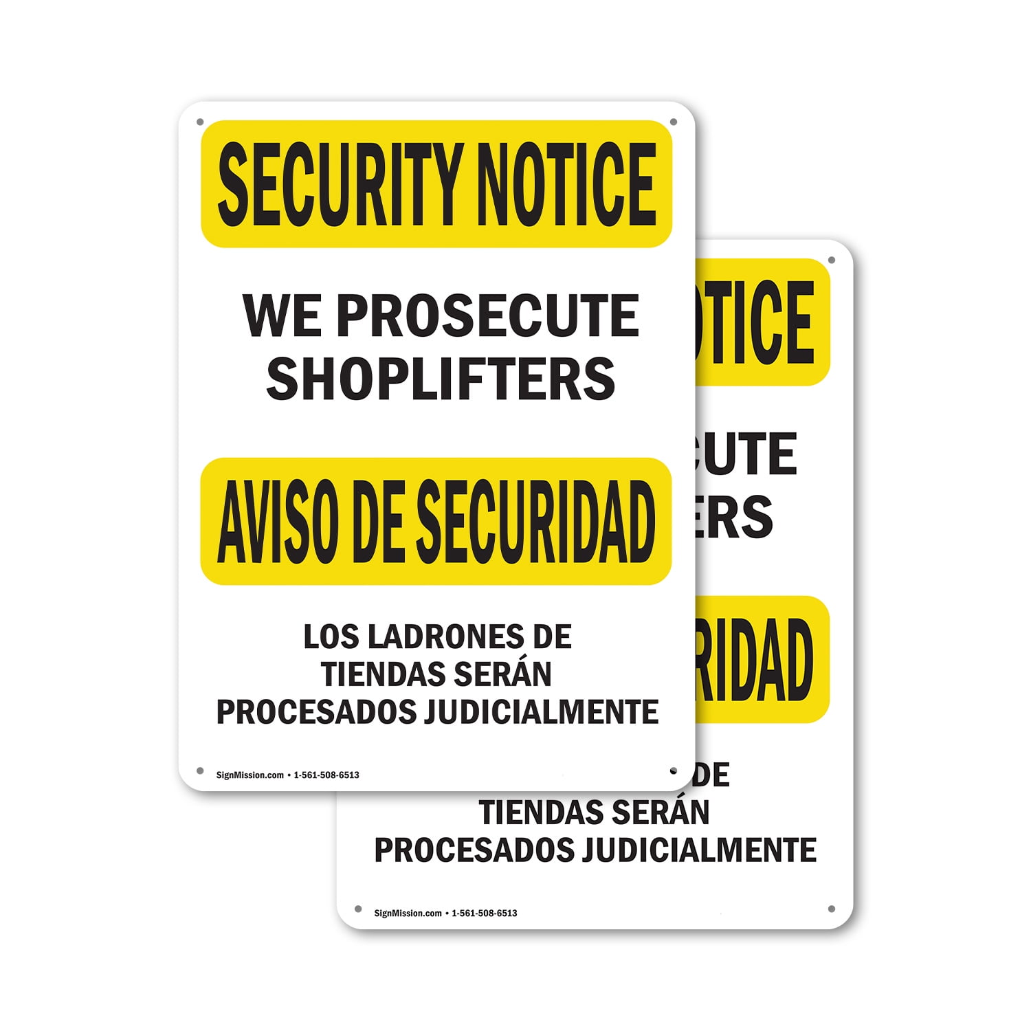 (2 Pack) We Prosecute Shoplifters Bilingual OSHA Security Notice Sign ...