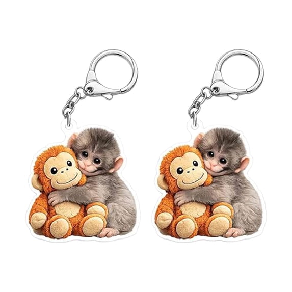 2 Pack Protect Punch The Monkey Keychain, Cute Monkey Holding Plush Toy ...