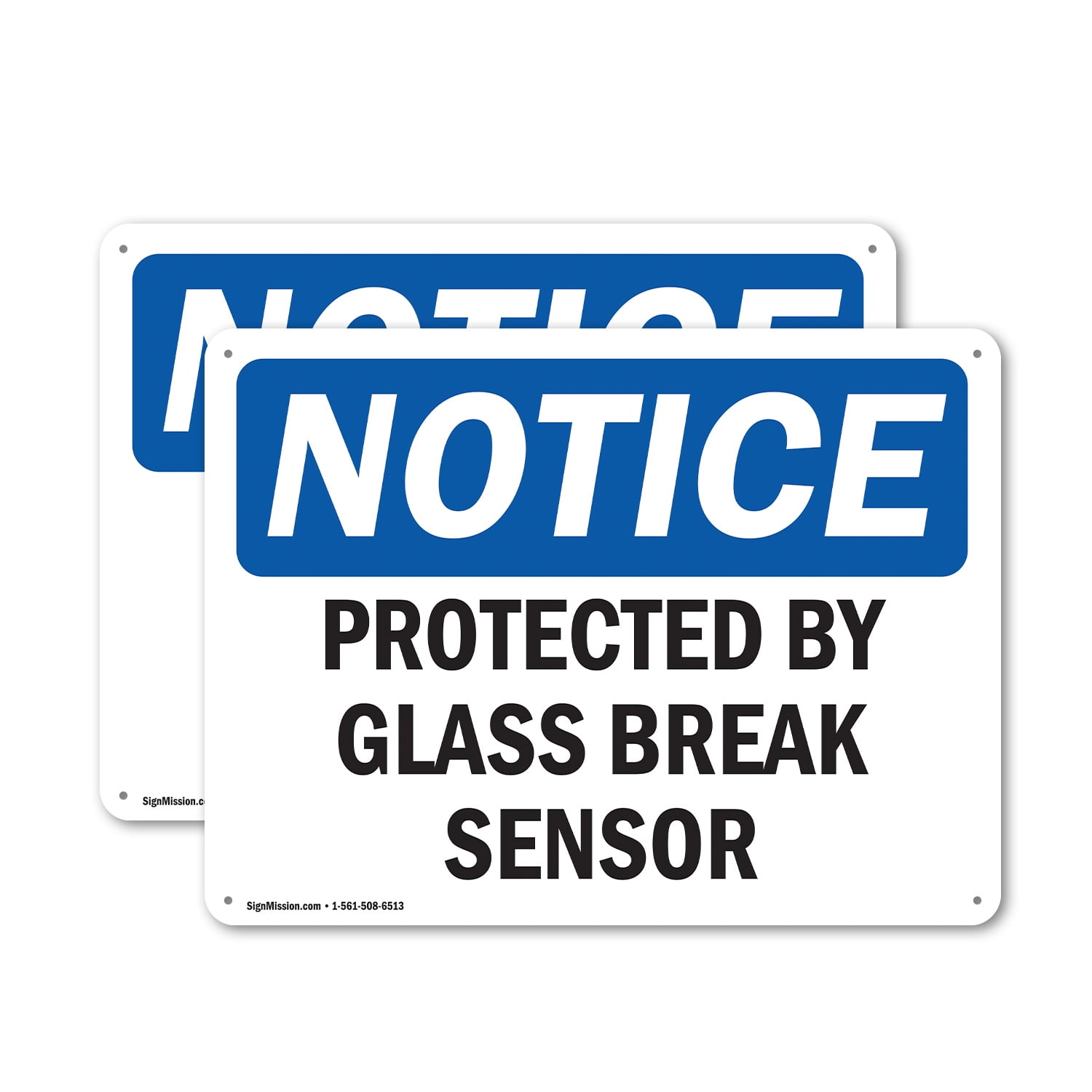(2 Pack) Protected By Glass Break Sensor OSHA Notice Sign 10 Inch X 7 ...