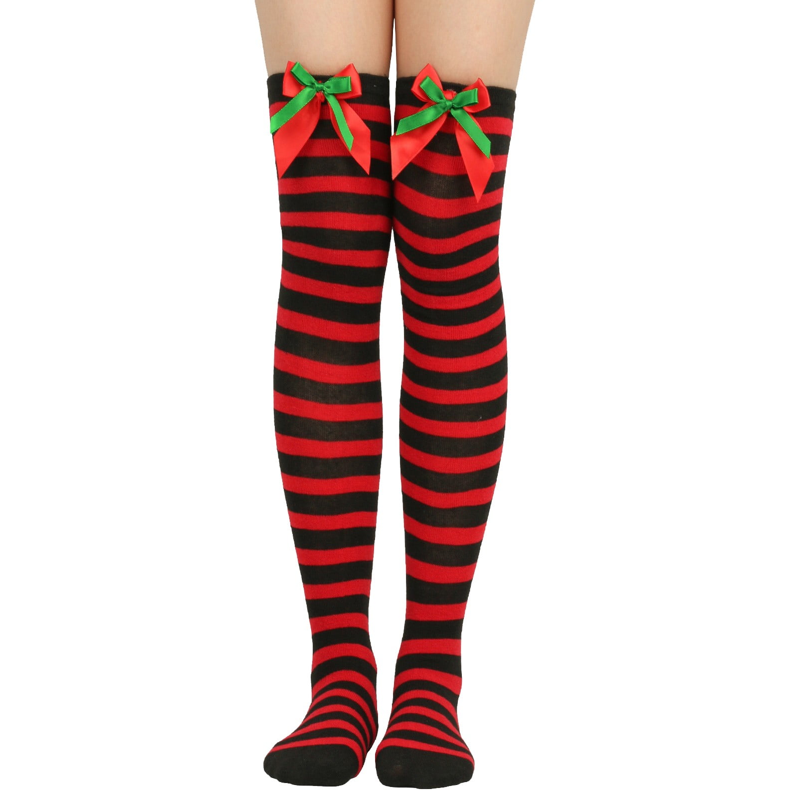 (2-Pack) Puawkoer Christmas Bow Thigh High Large Fishnet Stockings Long ...