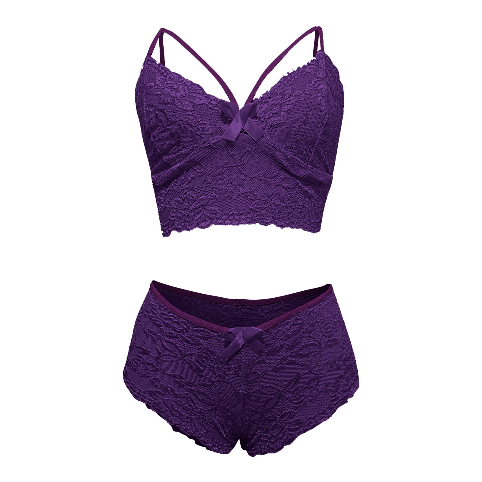 (2-Pack) Puawkoer Women Plus Size Lingerie Lace Two Piece Lingerie Set ...