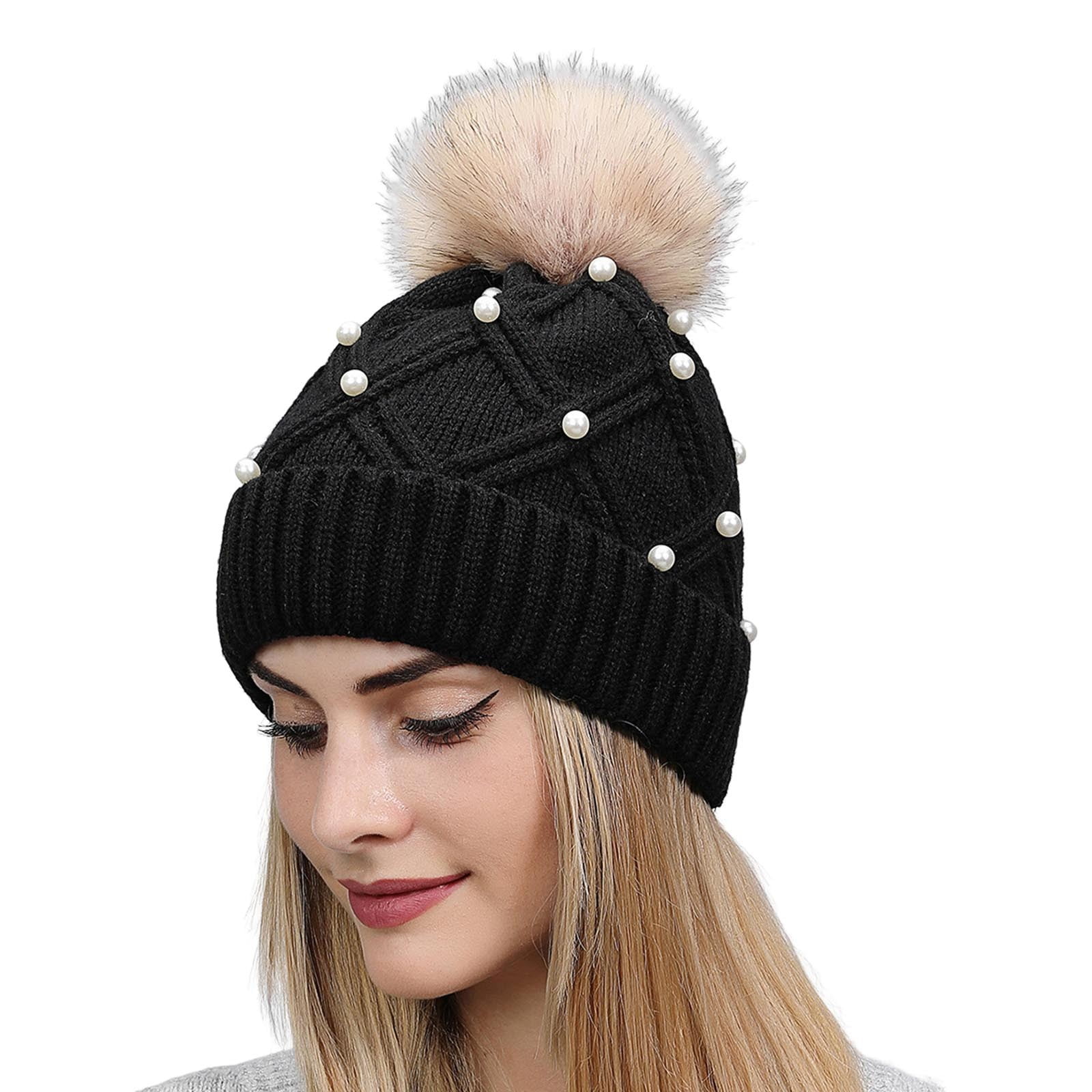 (2-Pack) Puawkoer Women Winter Hat Warmer Coonskin Cap Casual Crochet ...