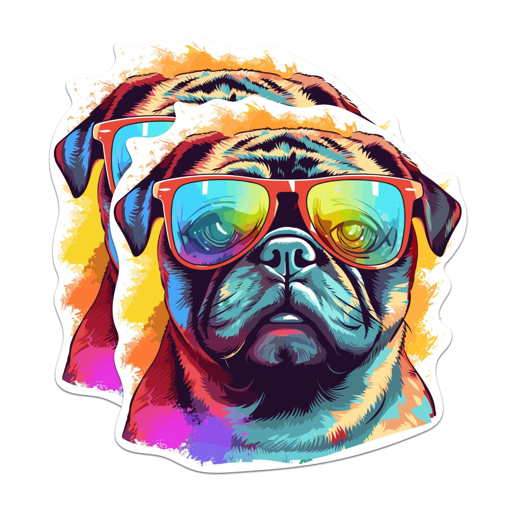 (2 Pack) Pug Dog Stickers - Pug with Sunglasses - Choose FromOver 100 ...