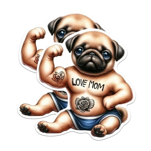 (2 Pack) Pug Love Mom Magnets - Funny Cute Pug Mom Mama Pet Mom Pug ...