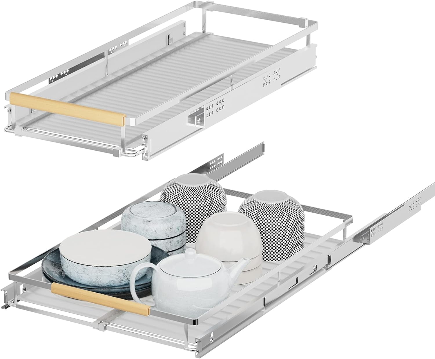 2 Pack Pull Out Cabinet Drawer Shelf Organizer, Extendable Sliding ...