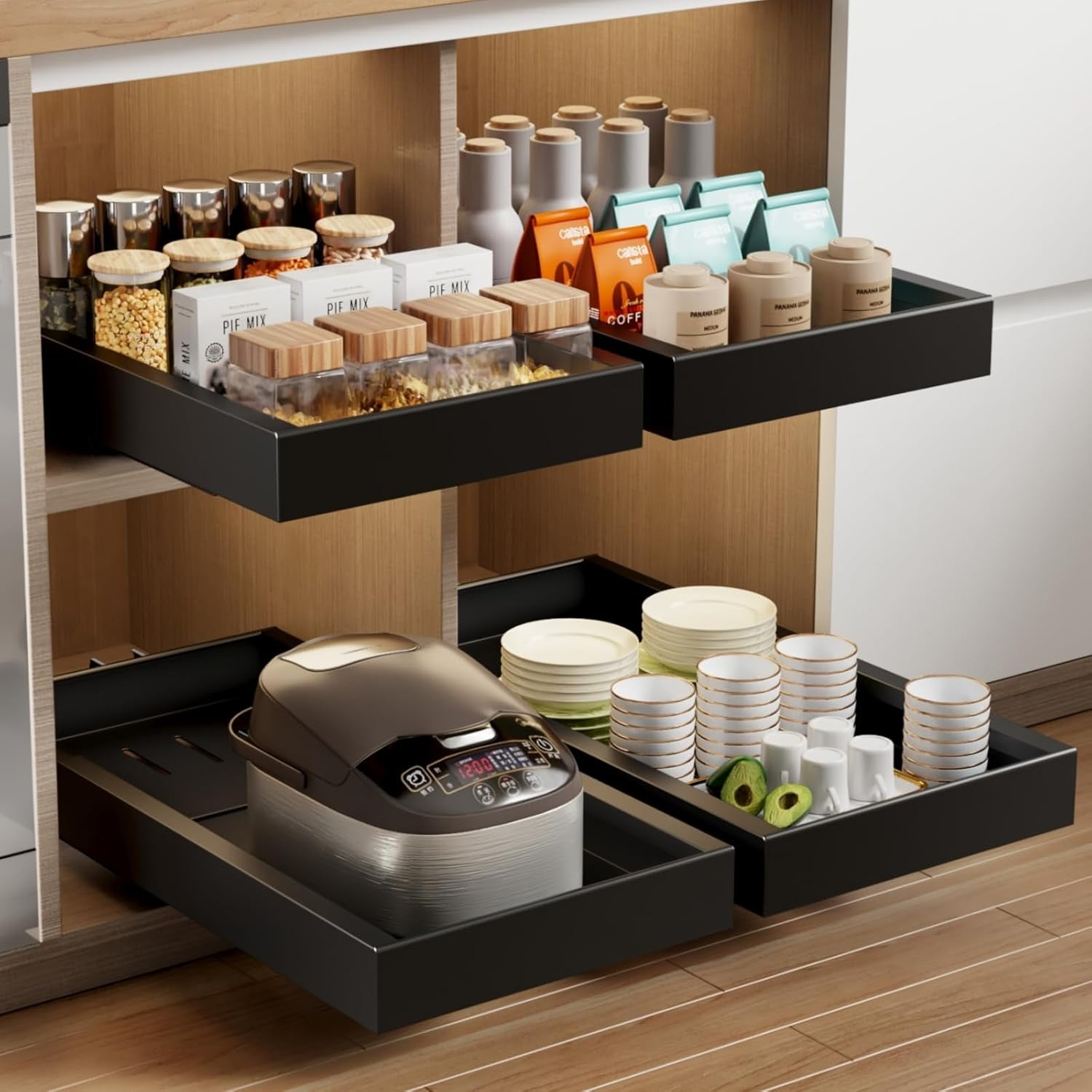 2 Pack Pull Out Cabinet Organizer,21.8" Deep Slide Out Drawer for ...