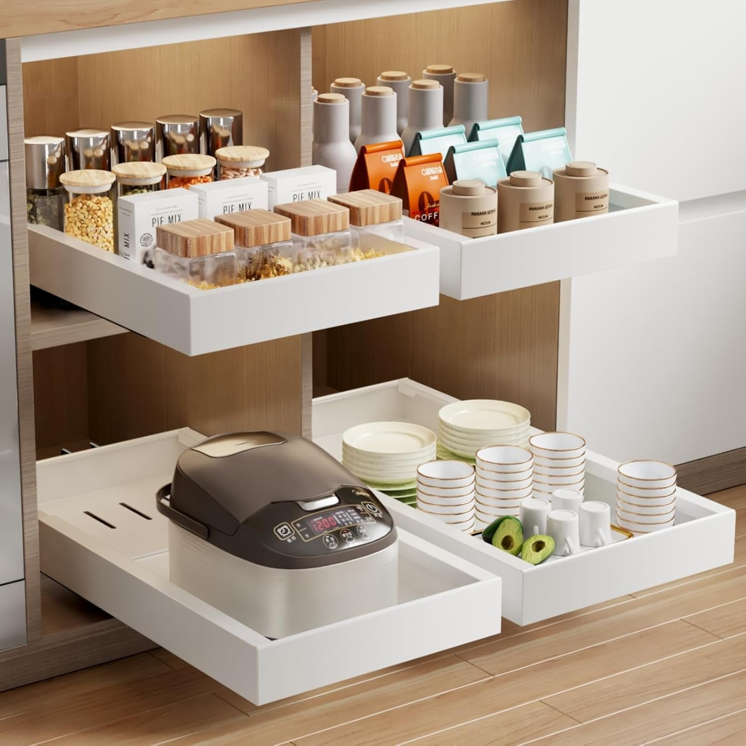 2 Pack Pull Out Cabinet Organizer, 21.8" Deep Slide Out Drawer for ...