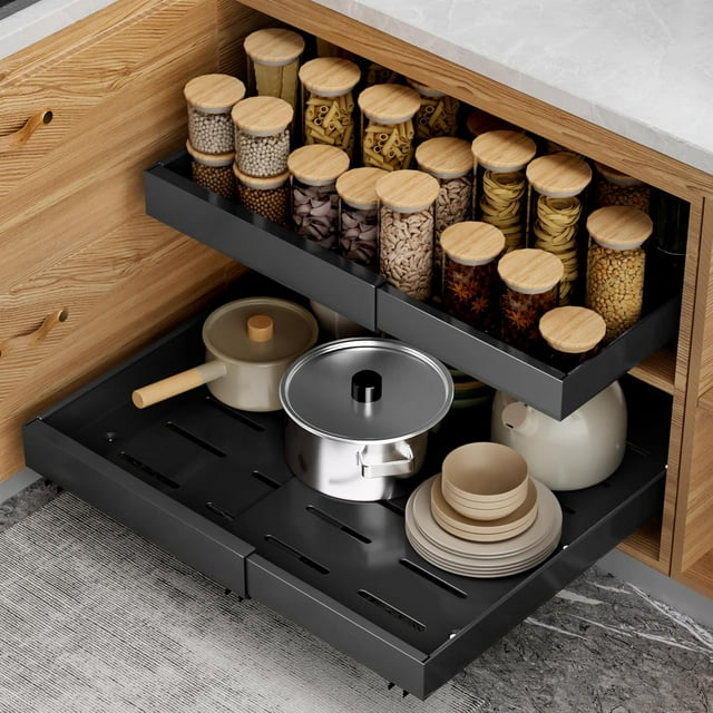 2 Pack Pull Out Cabinet Organizer 21 inch Deep,Expandable Pull out ...