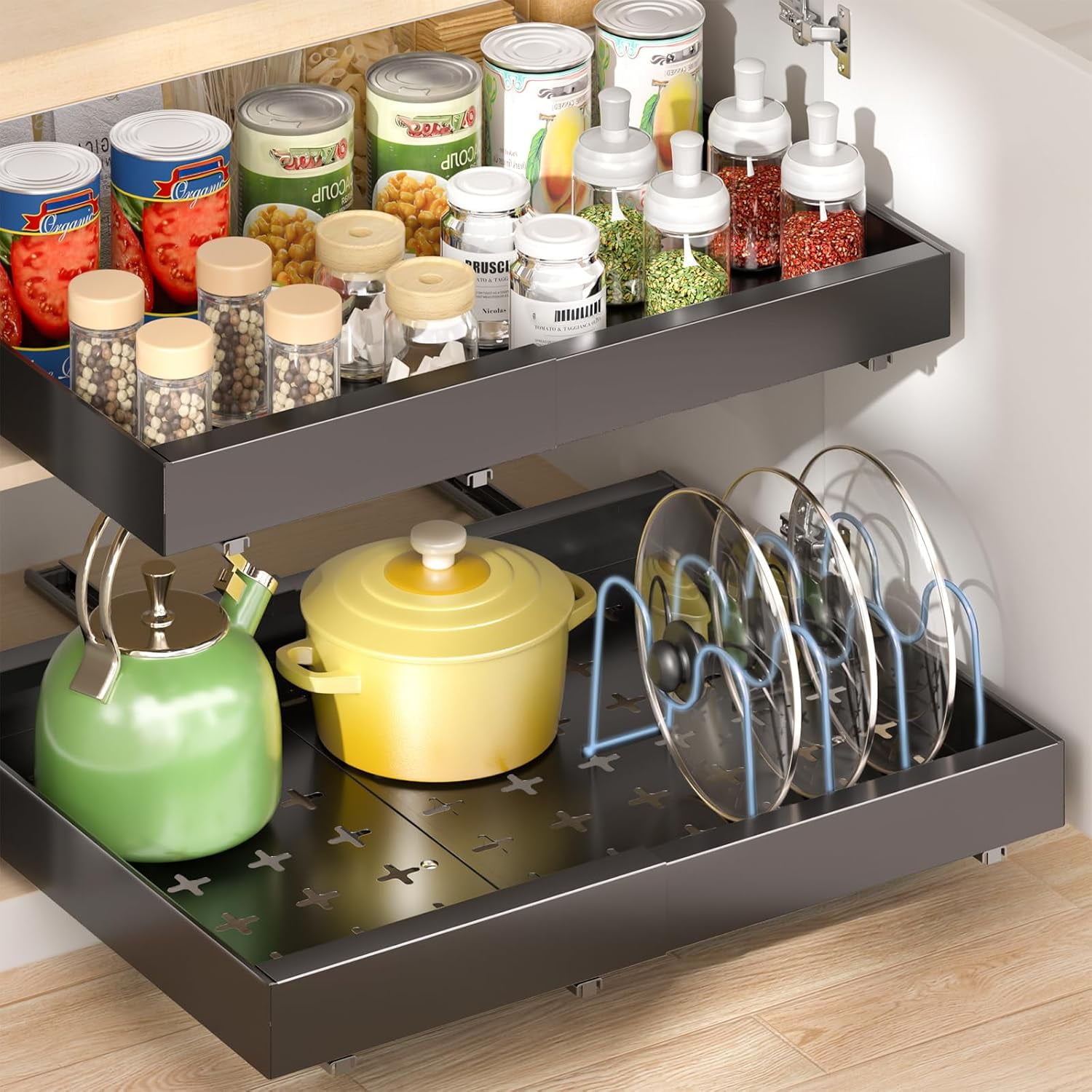 2 Pack Pull Out Cabinet Organizer with 6Divider Racks, Expandable (11.7 ...