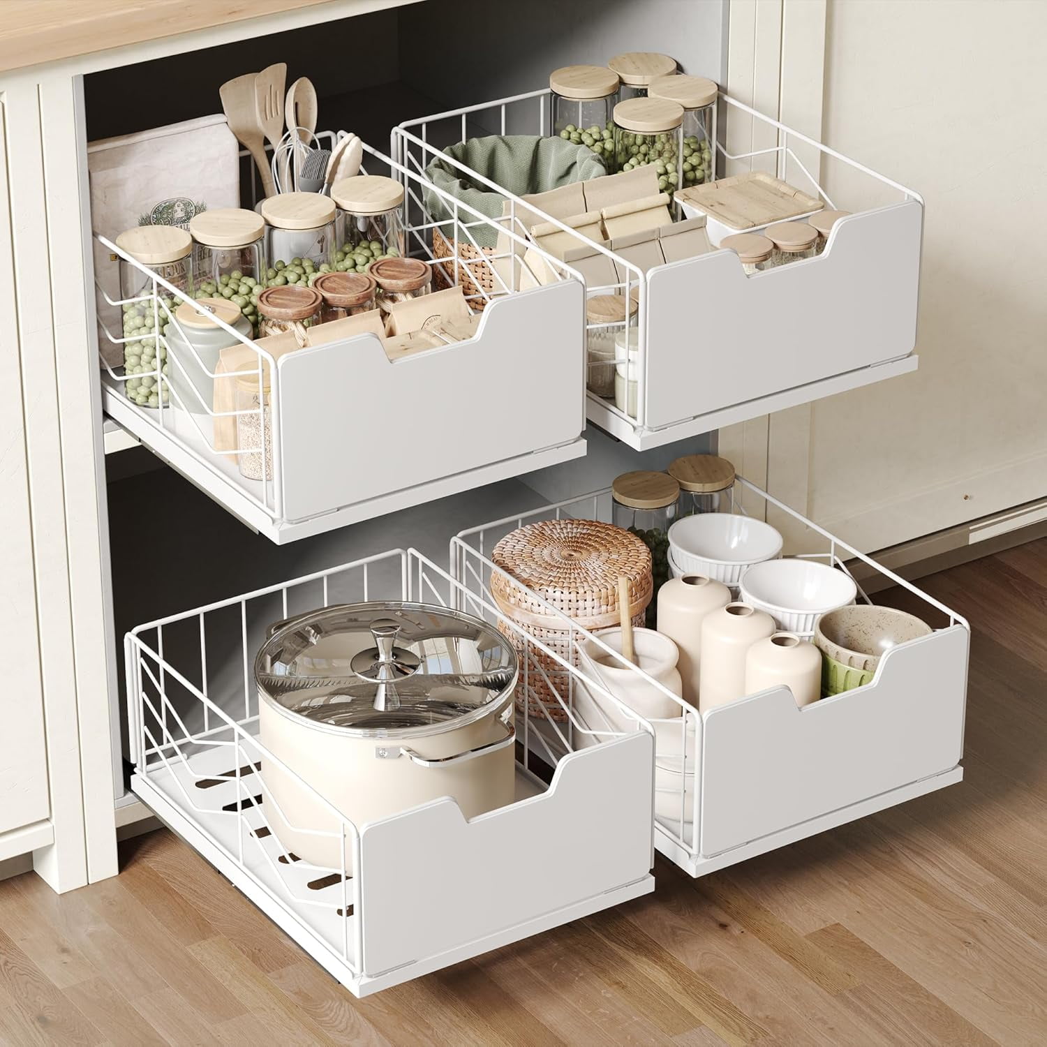 2 Pack Pull Out Cabinet Organizer, No Drill Slide Out Drawers for ...
