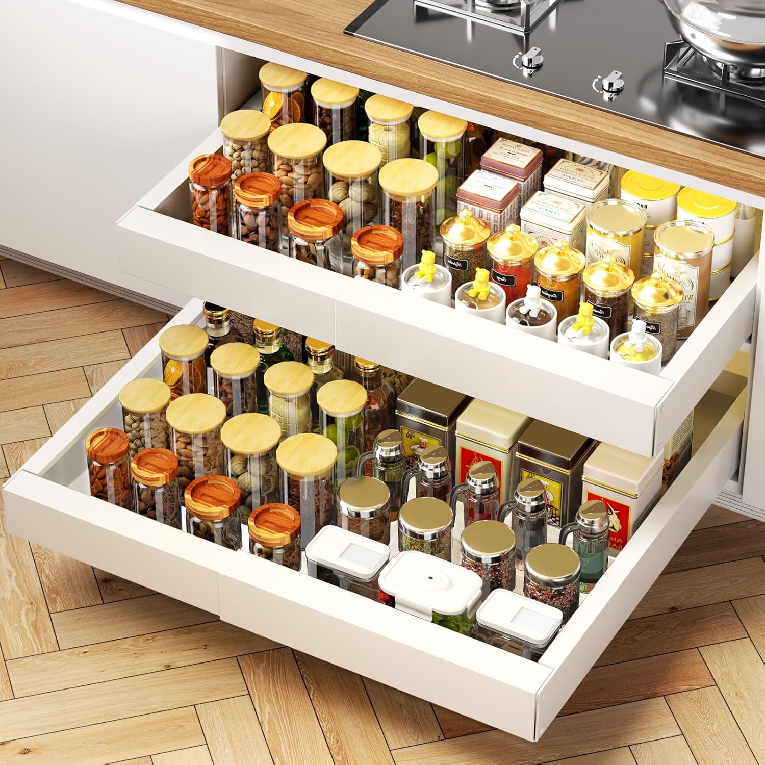 2-Pack Pull Out Cabinet Organizer Expandable, 21" Adhesive Pull Out ...