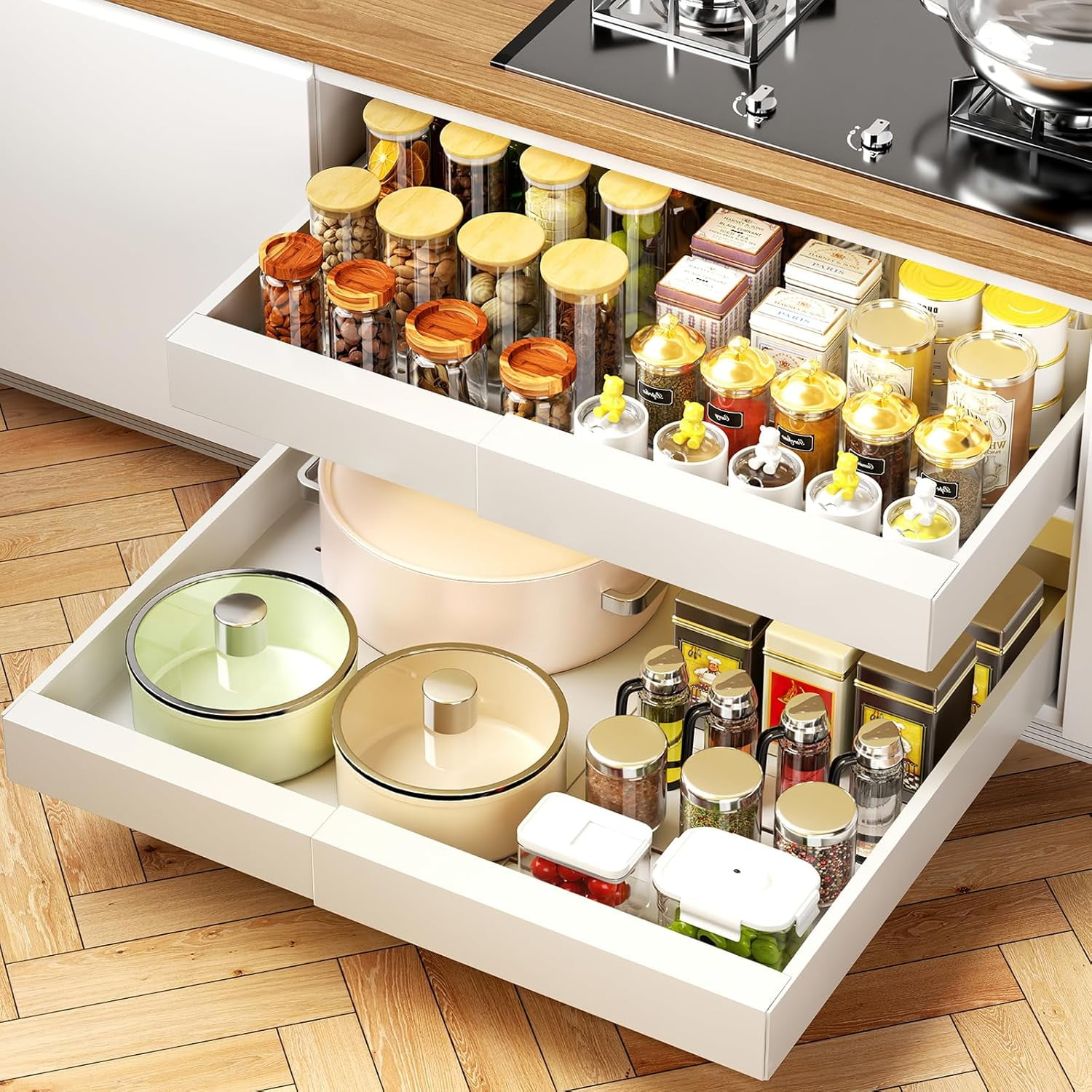 2-Pack Pull Out Cabinet Organizer Expandable, 21" Adhesive Pull Out ...