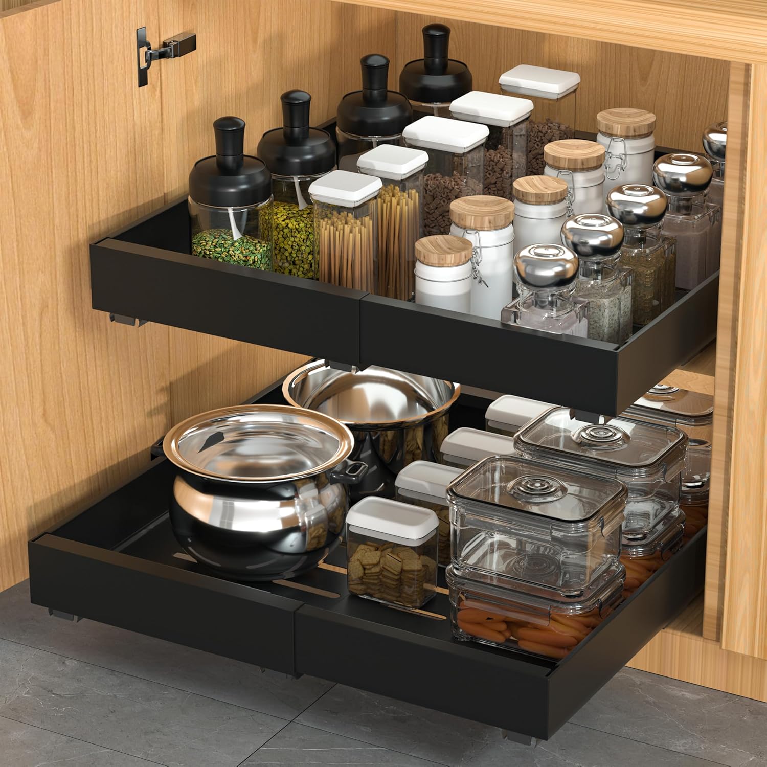 2 Pack Pull Out Cabinet Organizer Expandable, Adhesive with Nano Film ...