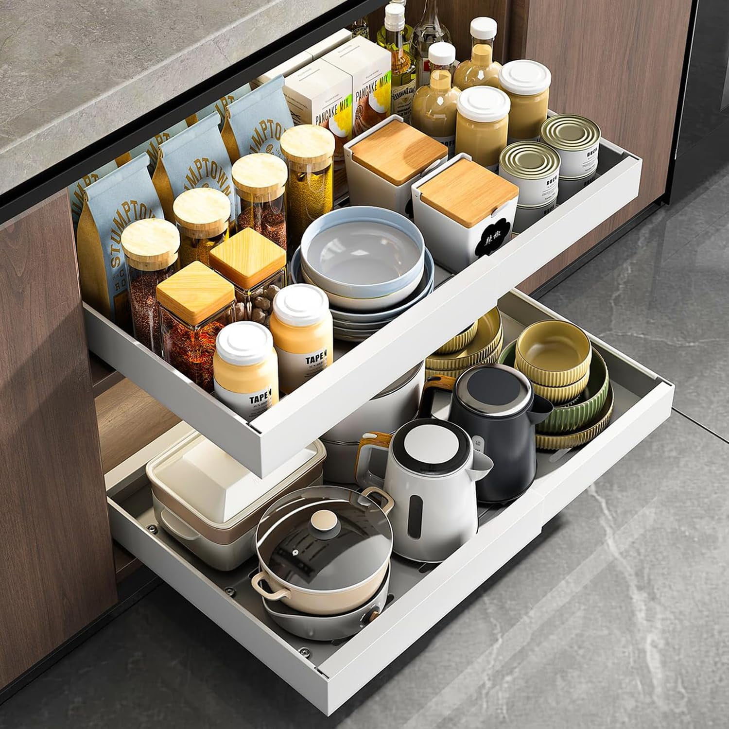 2 Pack Pull Out Cabinet Organizer,Expandable Slide Out Drawers for ...