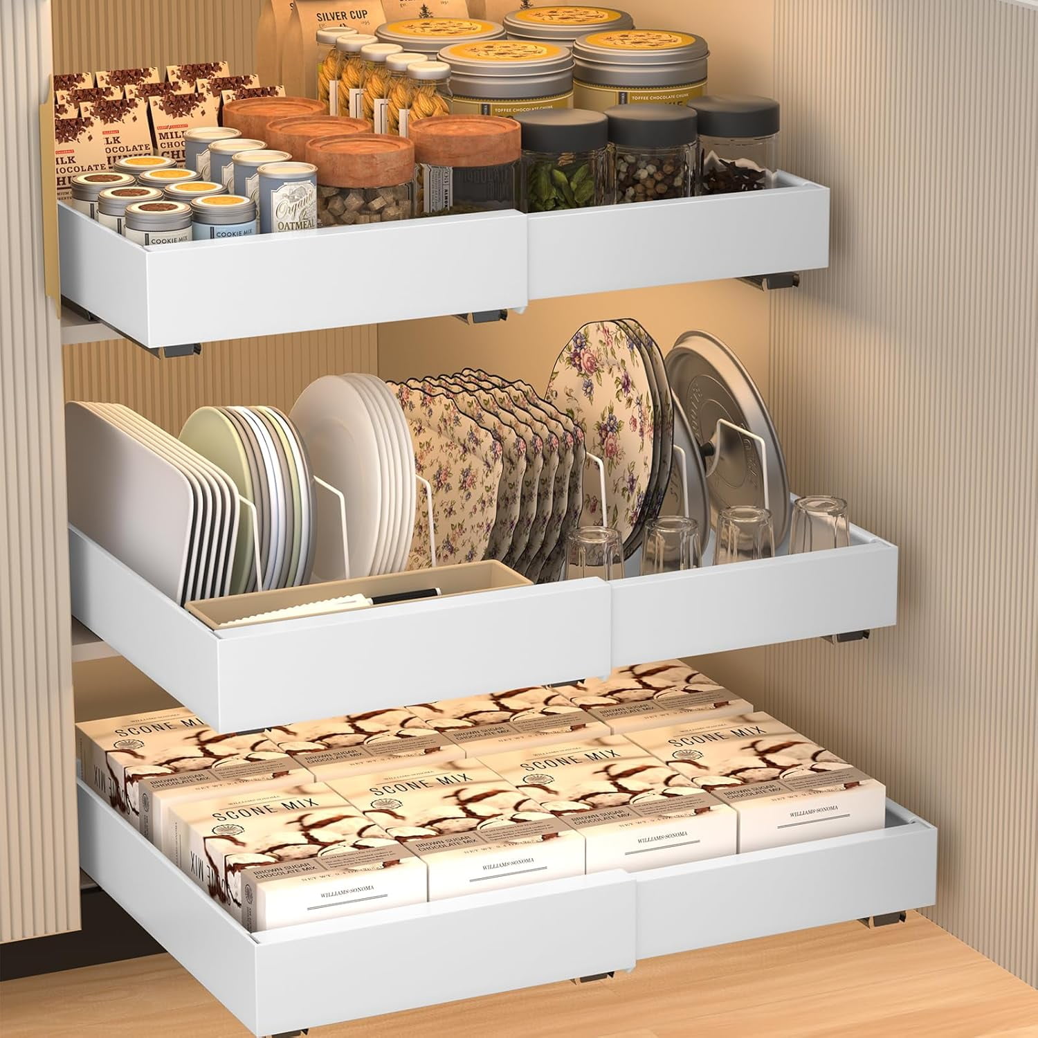 2 Pack Pull Out Cabinet Organizer, Expandable Sliding Drawers for ...