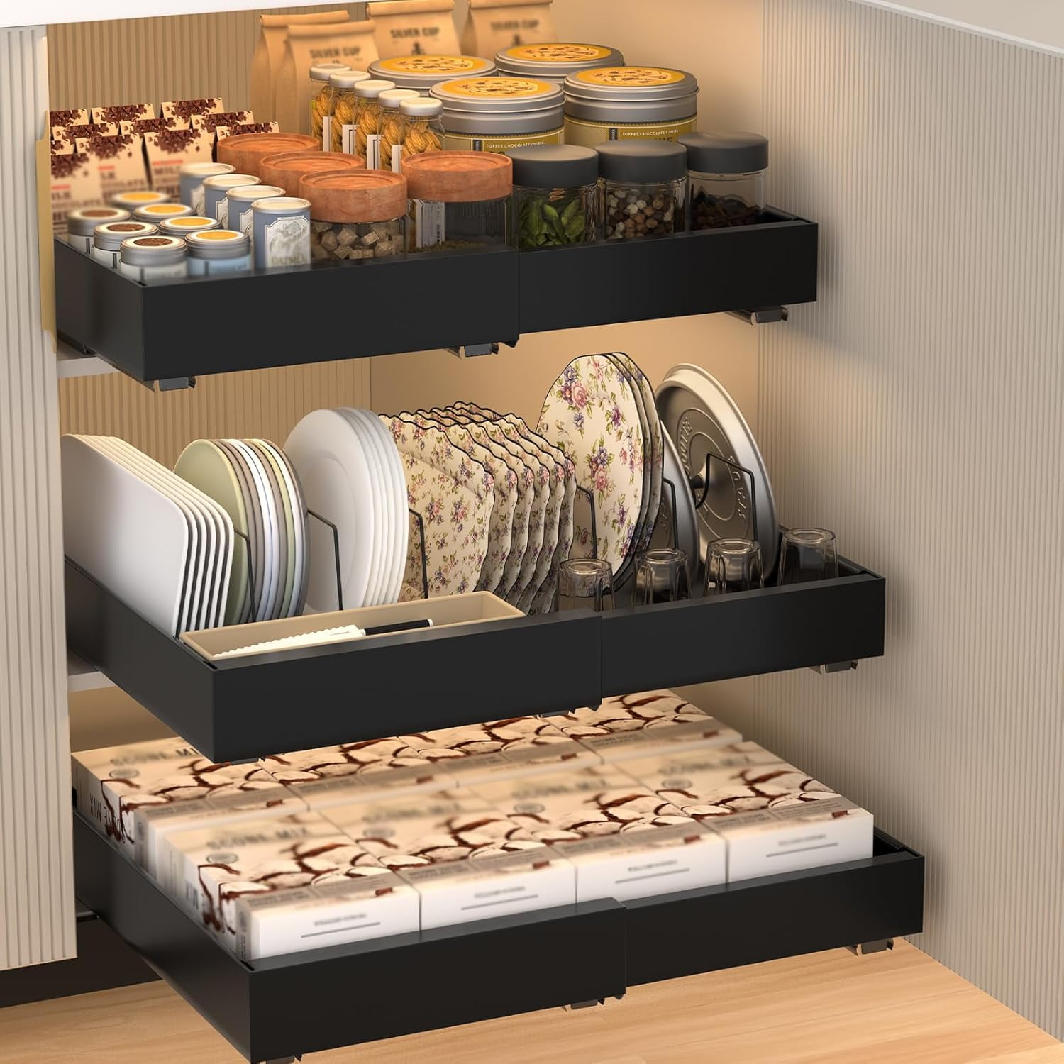 2 Pack Pull Out Cabinet Organizer, Expandable Sliding Drawers for ...
