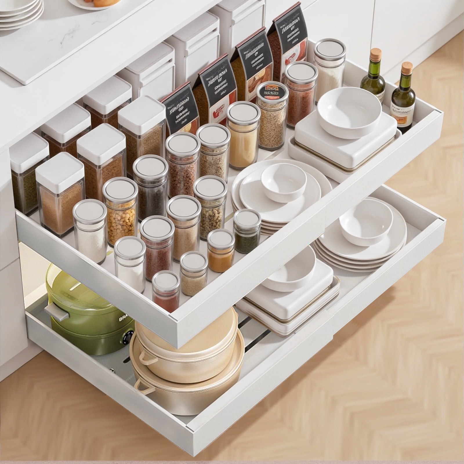 2 Pack Pull Out Cabinet Organizers 16.5"Deep with Raising Pad for ...