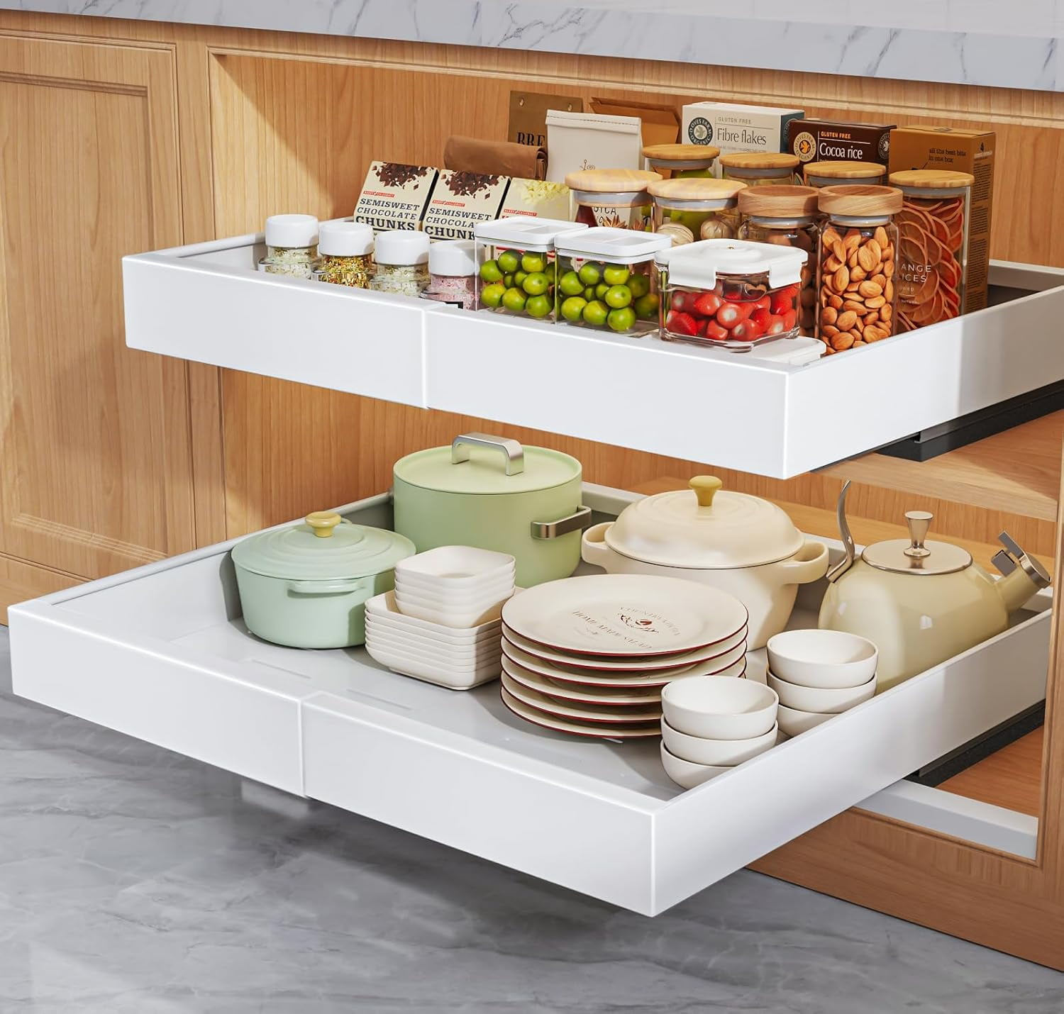2 Pack Pull Out Cabinet Organizers 16.5" Deep With Raising Pad for ...