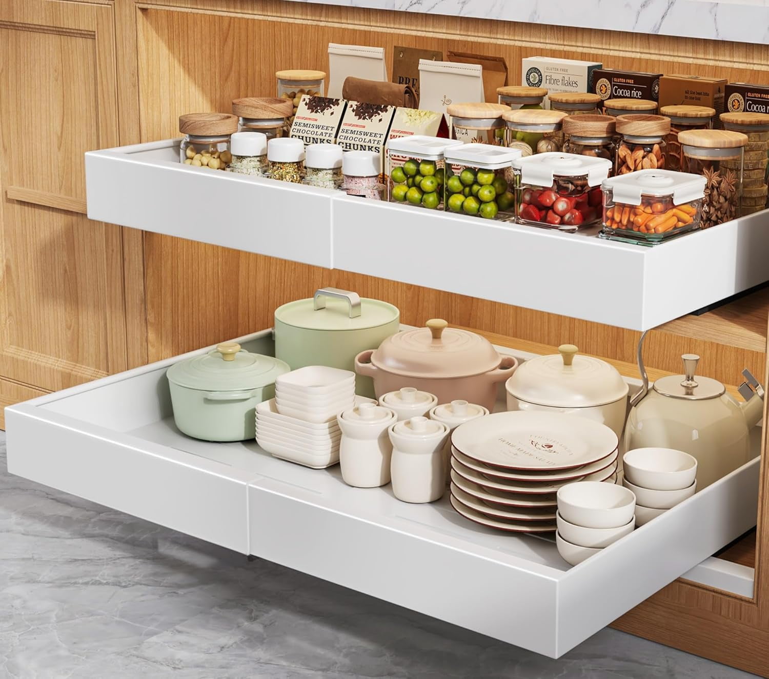 2 Pack Pull Out Cabinet Organizers 21"Deep With Raising Pad for Framed ...