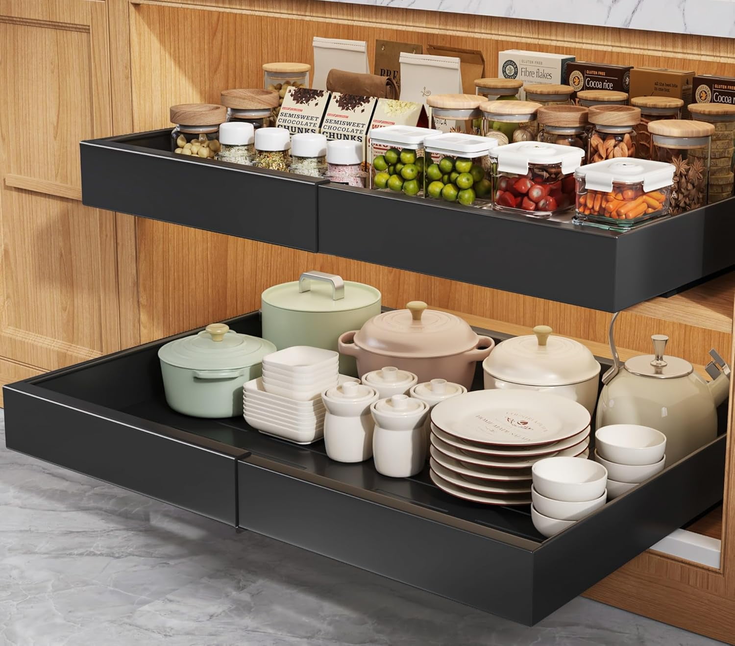 2 Pack Pull Out Cabinet Organizers 21"Deep With Raising Pad for Framed ...