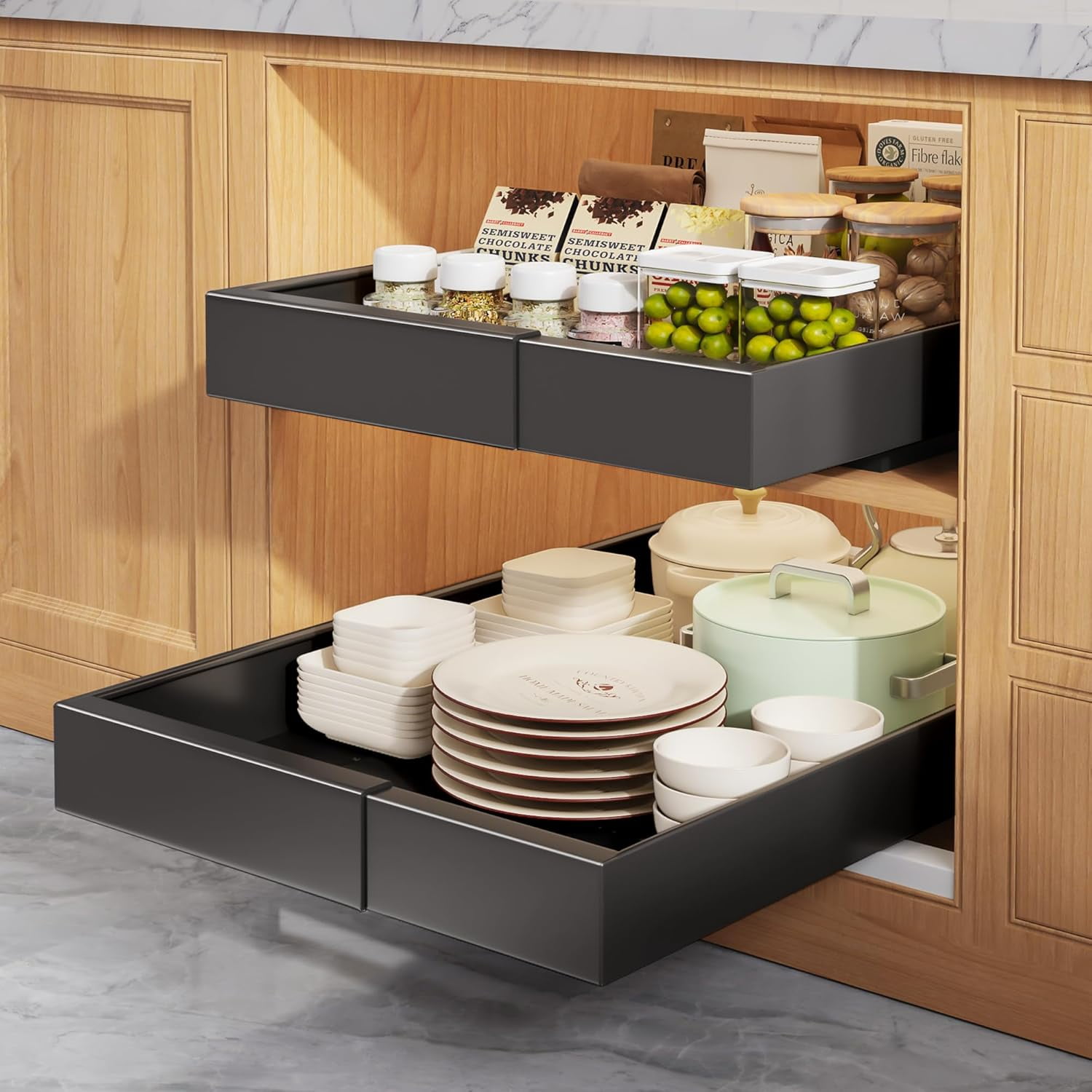 2 Pack Pull Out Cabinet Organizers 21" Deep With Raising Pad for Framed ...