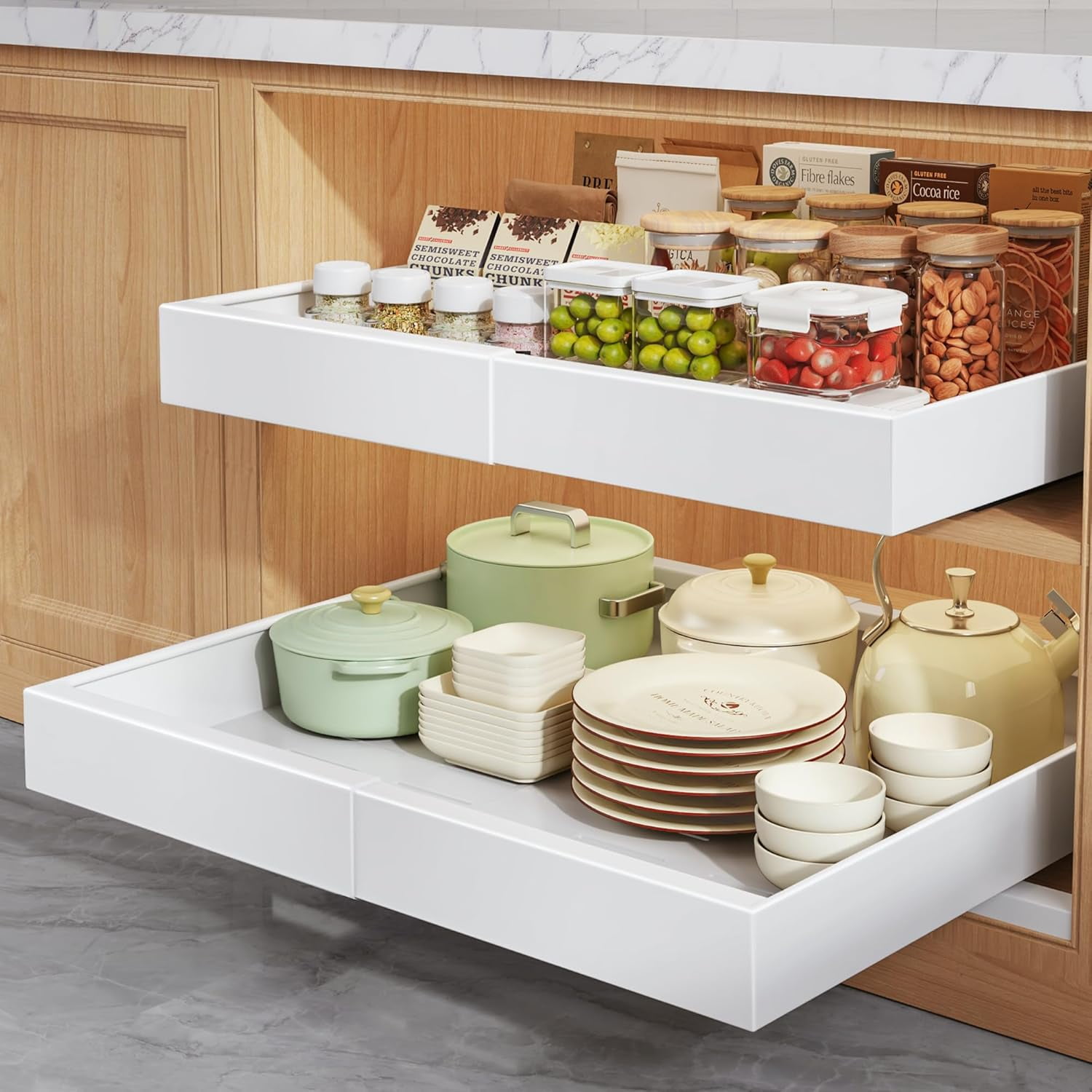 2 Pack Pull Out Cabinet Organizers 21"Deep with Raising Pad for Framed ...