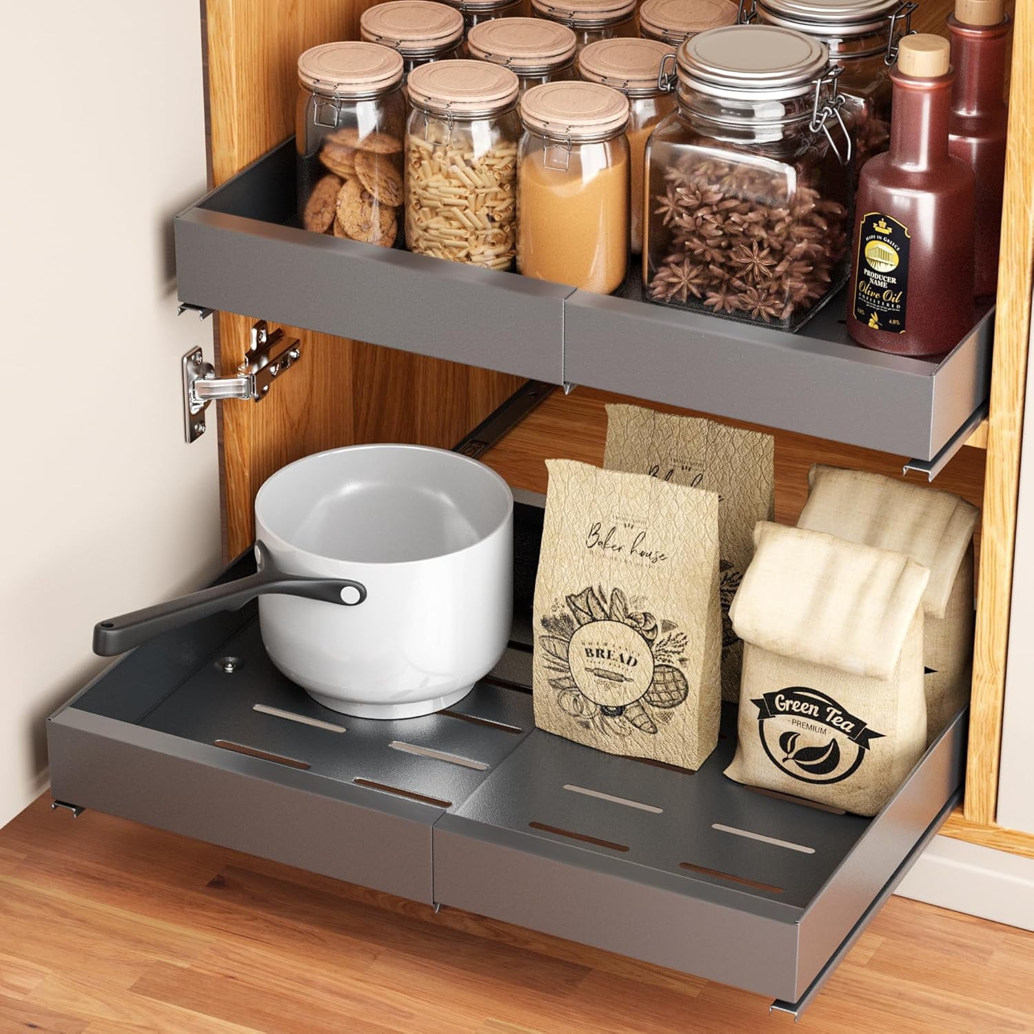 2 Pack Pull Out Cabinet Organizer, (12.6"-20.5") Expandable Pull Out ...