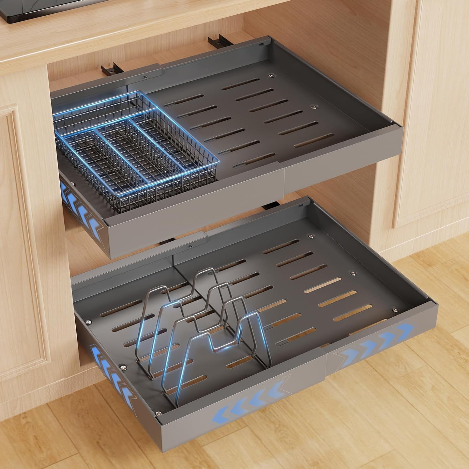 2 Pack Pull Out Cabinet Organizer, 21" Deep, Expandable (12.6"-20.87" W ...