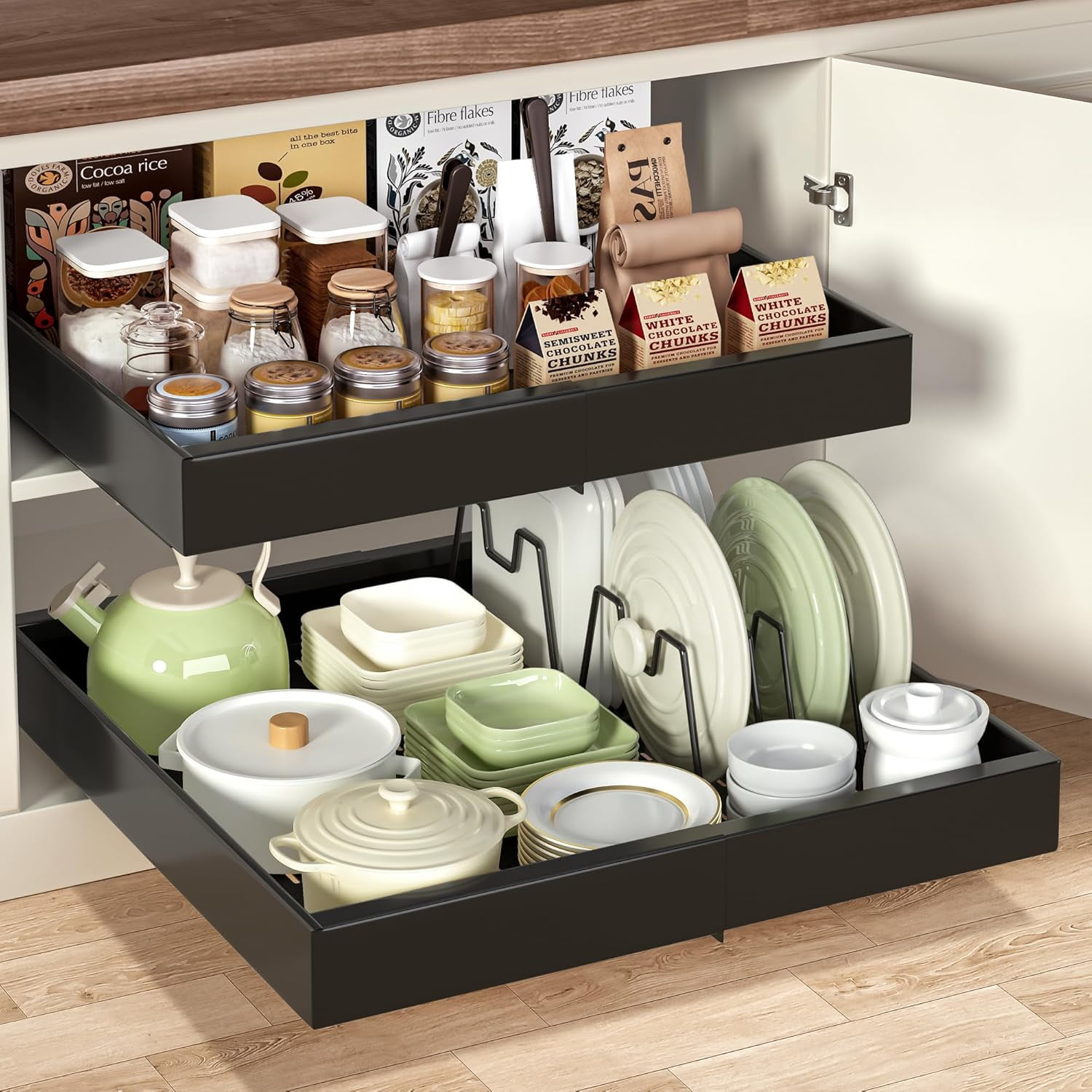 2 Pack Pull Out Cabinet Organizer 21" Deep, Expandable Slide Out ...