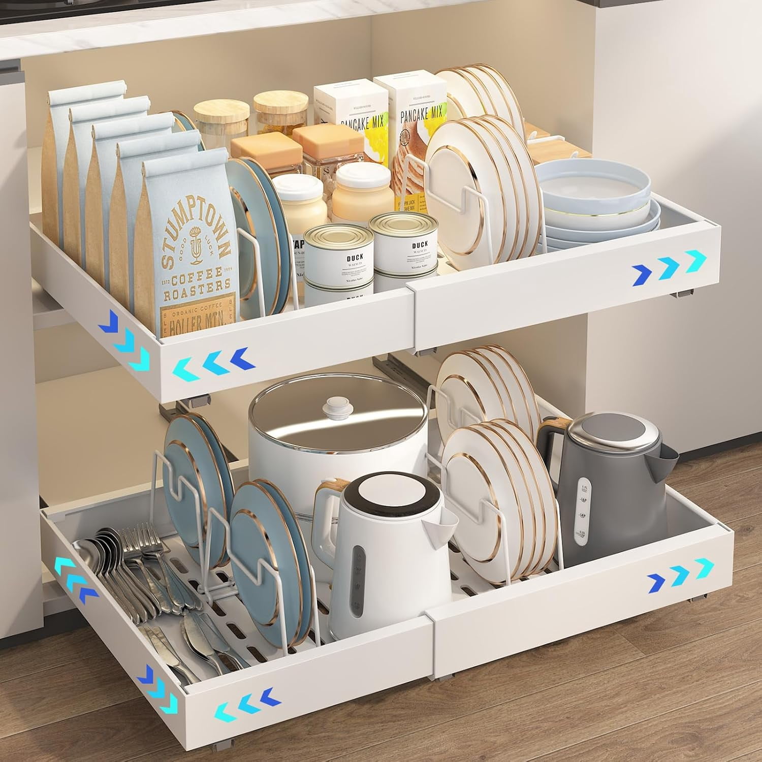 2 Pack Pull Out Cabinet Organizer with 8pcs Divider Racks, Expandable ...
