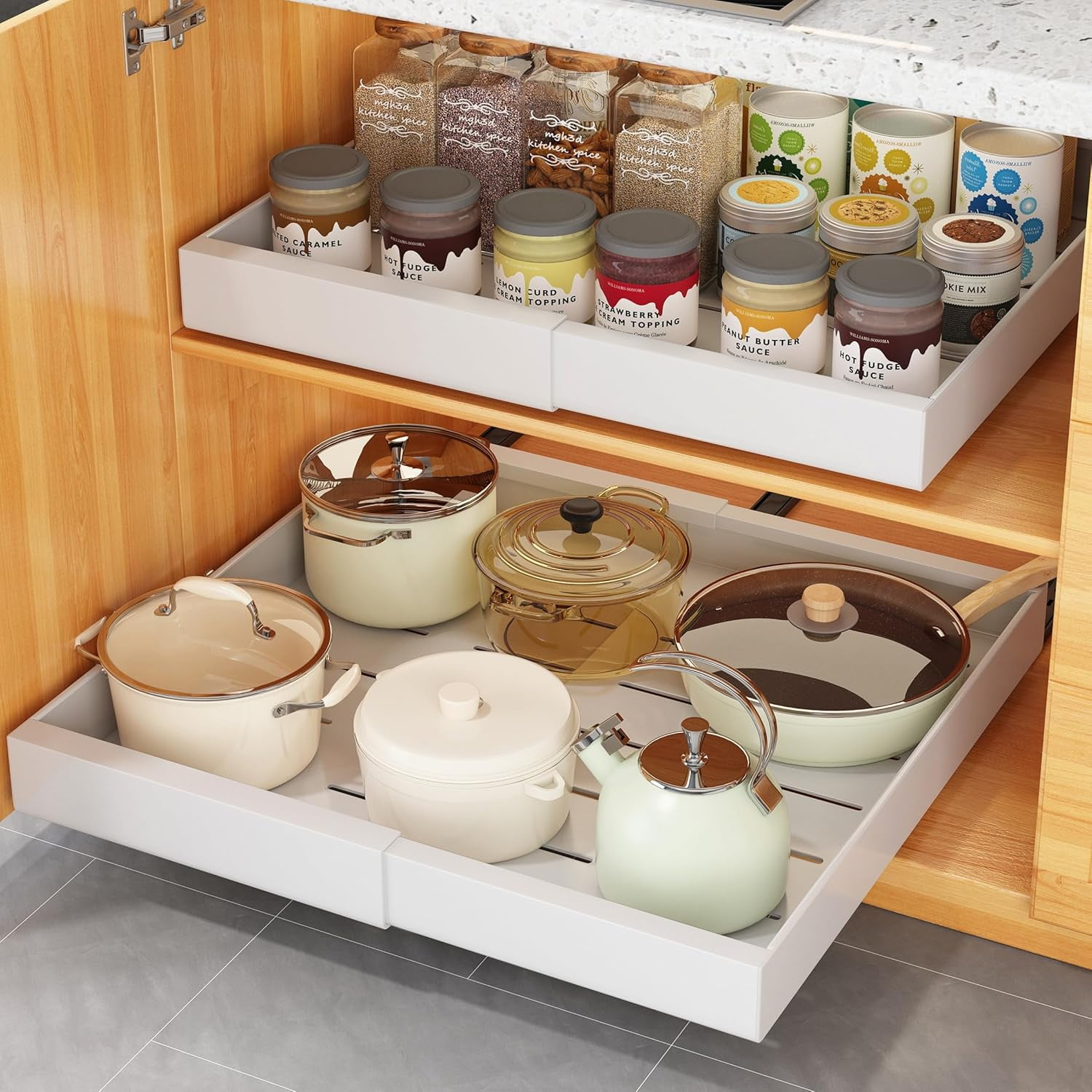 2 Pack Pull Out Cabinet Organizer Extendable Sliding Slide Out Pantry ...