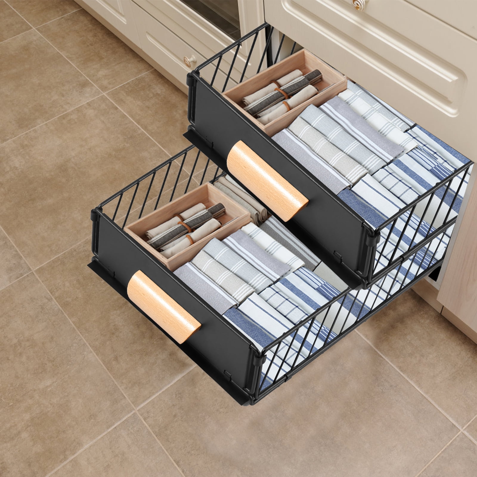 2 Pack Pull Out Cabinet Organizer Foldable Metal Slide Out Drawer ...