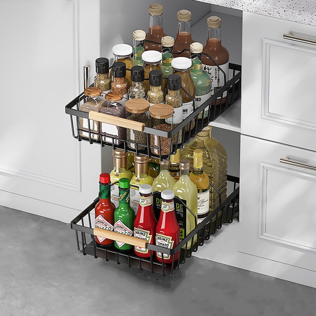 2-Pack Pull-Out Cabinet Organizer, Sliding Storage Drawer, Slide-Out No ...