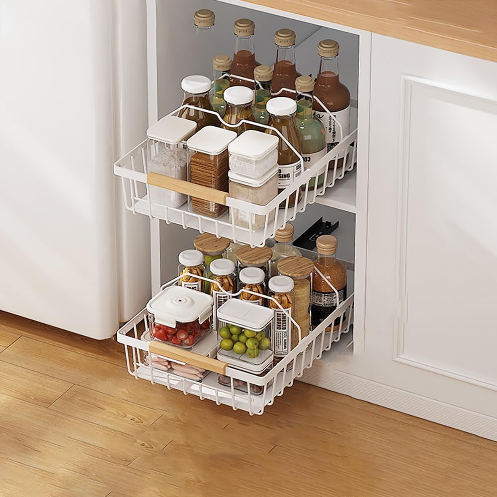 2-Pack Pull-Out Cabinet Organizer, Sliding Storage Drawer, Slide-Out No ...