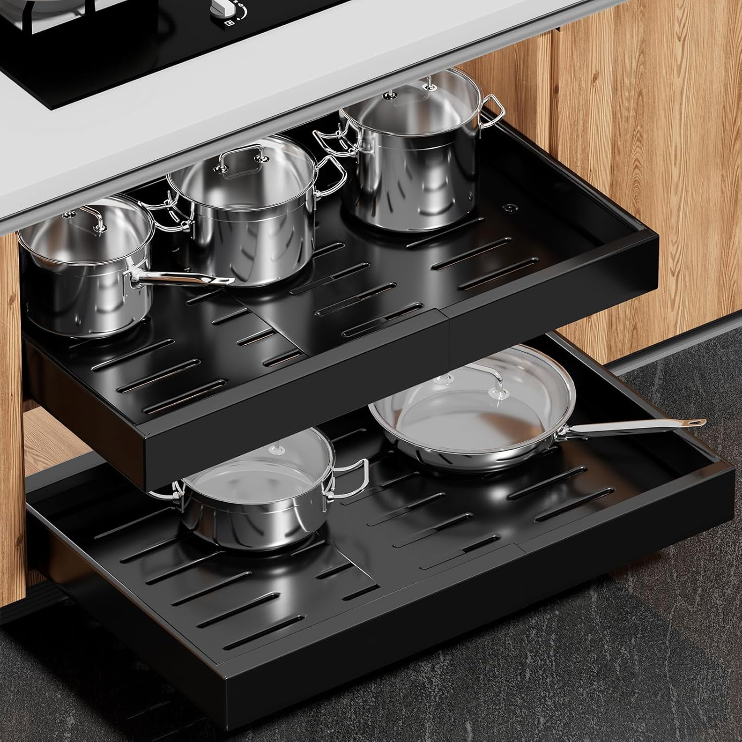 2 Pack Pull Out Cabinet Organizers, Expandable Slide Out Drawers for ...