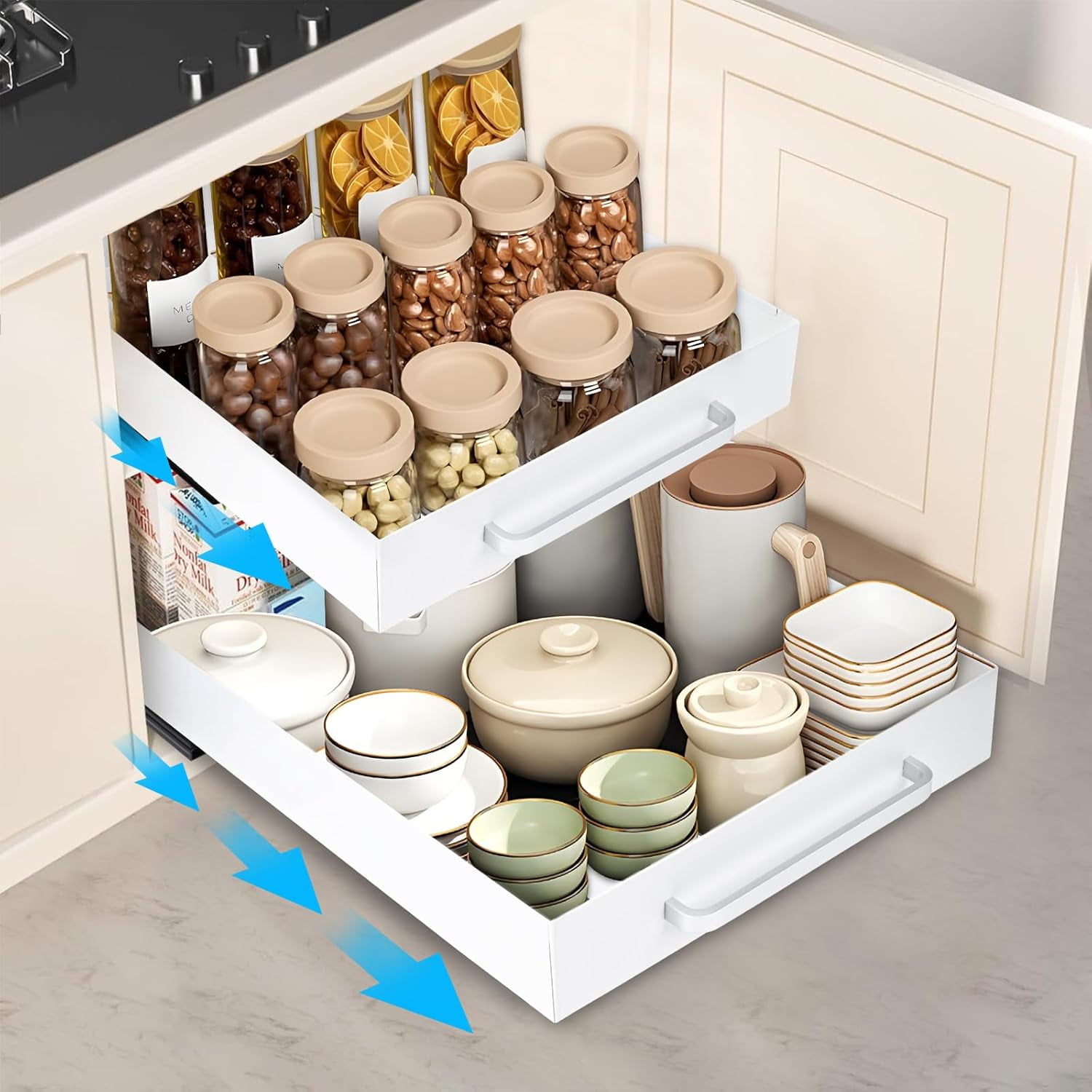 2 Pack Pull Out Drawers for Cabinets, Slide Out Drawers for Kitchen Cabinets with Handle ...