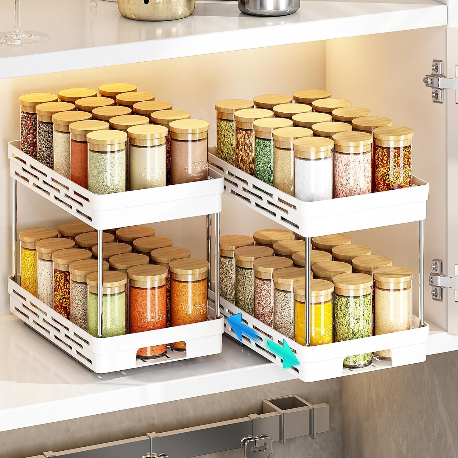 2 Pack Pull Out Spice Rack Organizer for Cabinet, Widen Slide Out Spice ...