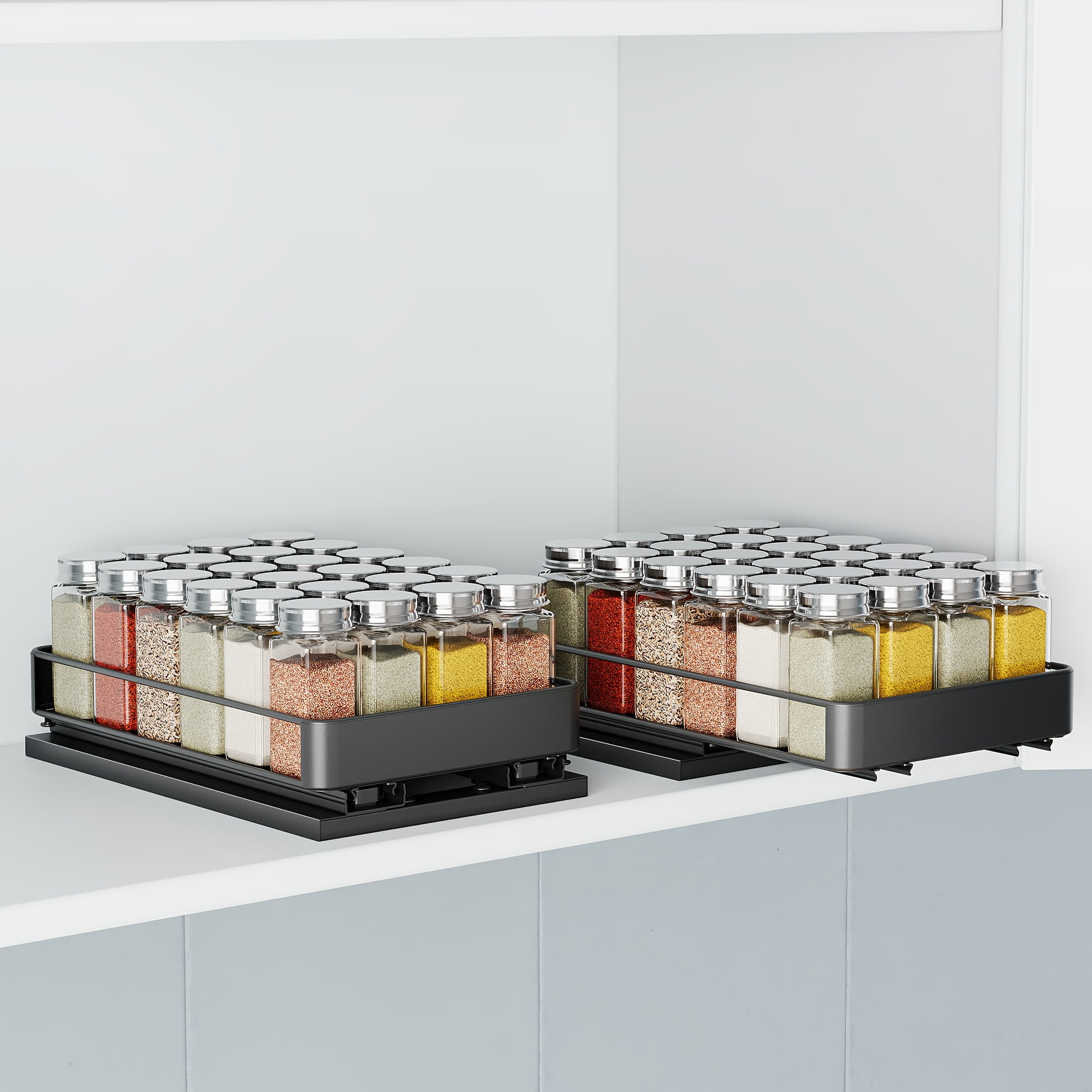 2-Pack Pull-Out Spice Rack Organizers - Double Rail, Large Capacity ...