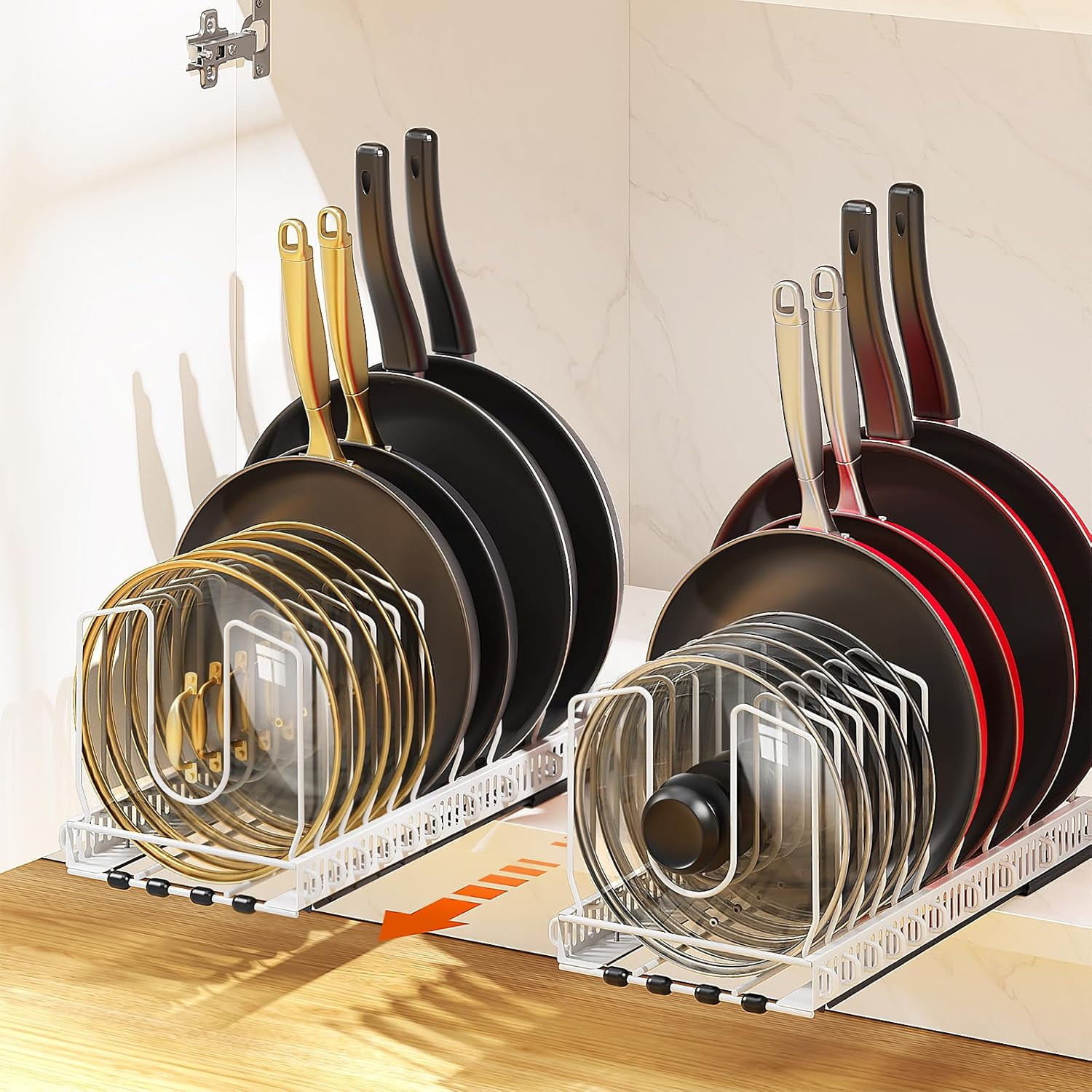2 Pack Pull out Pot Lid Organizer for Under Cabinet, Slide Out Pot and ...